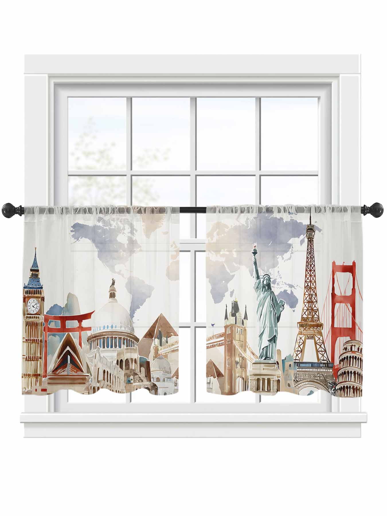 Maps Of The World Sheer Curtains for Living Room Bedroom, Earth Famous ...