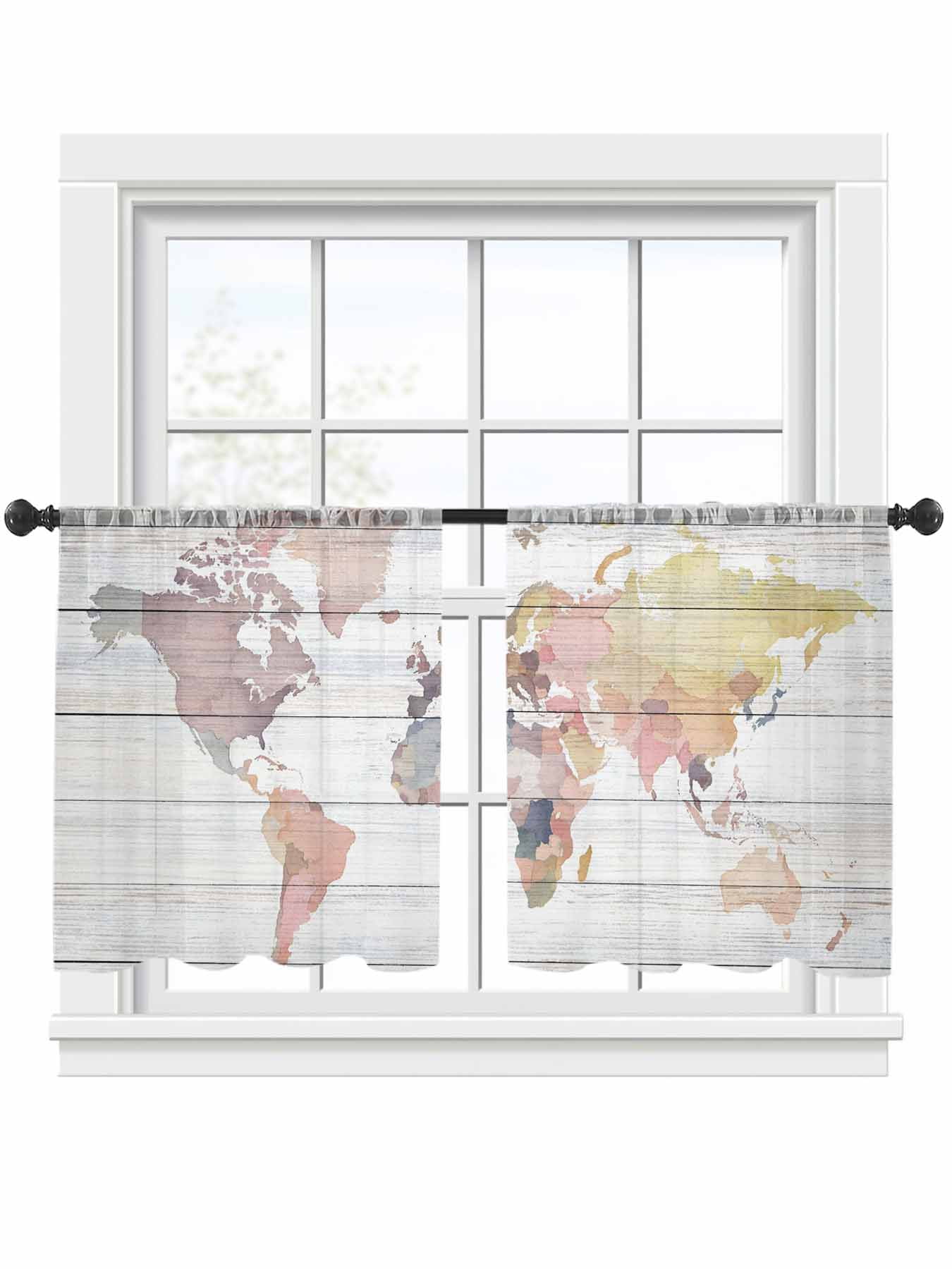 Maps Of The World Sheer Curtains for Living Room Bedroom, Retro Earth ...