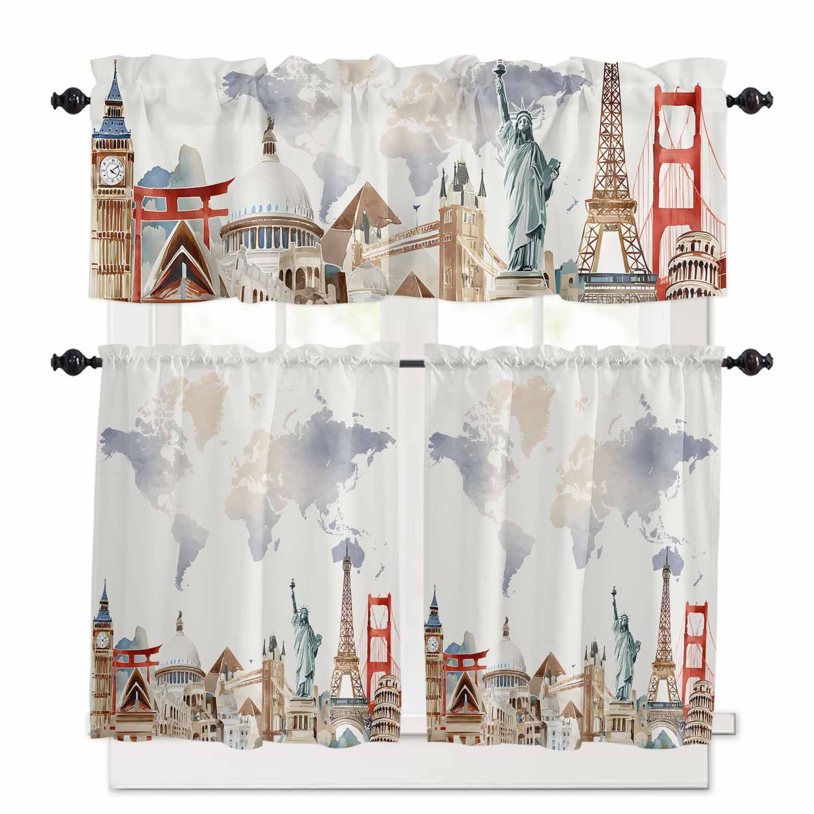 Maps Of The World Window Curtains Valance Set of 3 Earth Famous ...