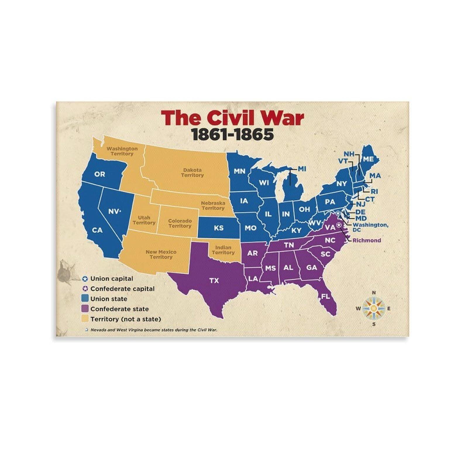 Maps of The American Civil War Are Used As Learning Classroom Poster ...