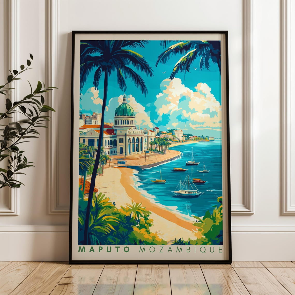 Maputo Travel Print - Mozambique Wall Art Poster, Railway Illustration ...