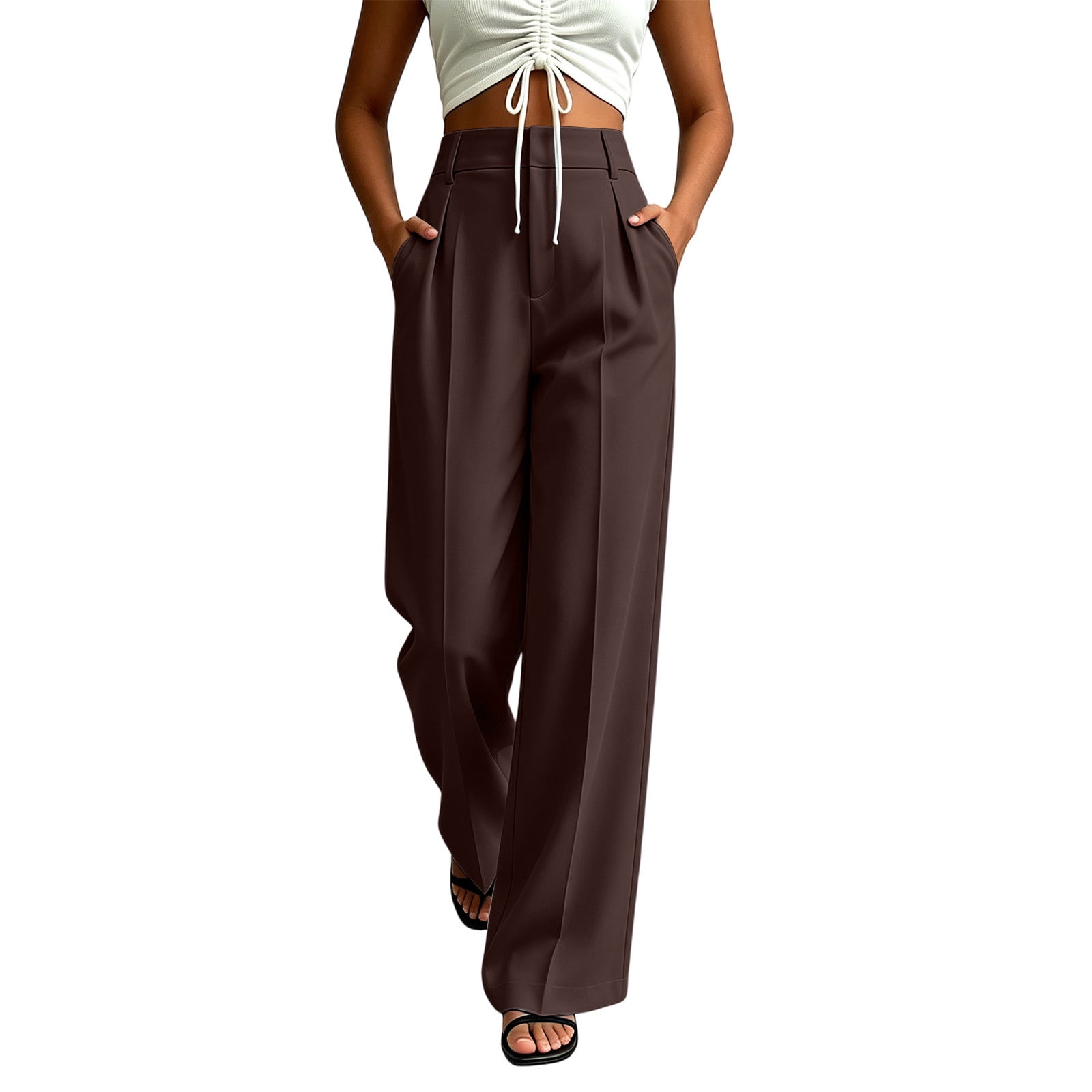 Maqroz Dress Pants for Women High Rise Straight Leg Trousers Elegant ...