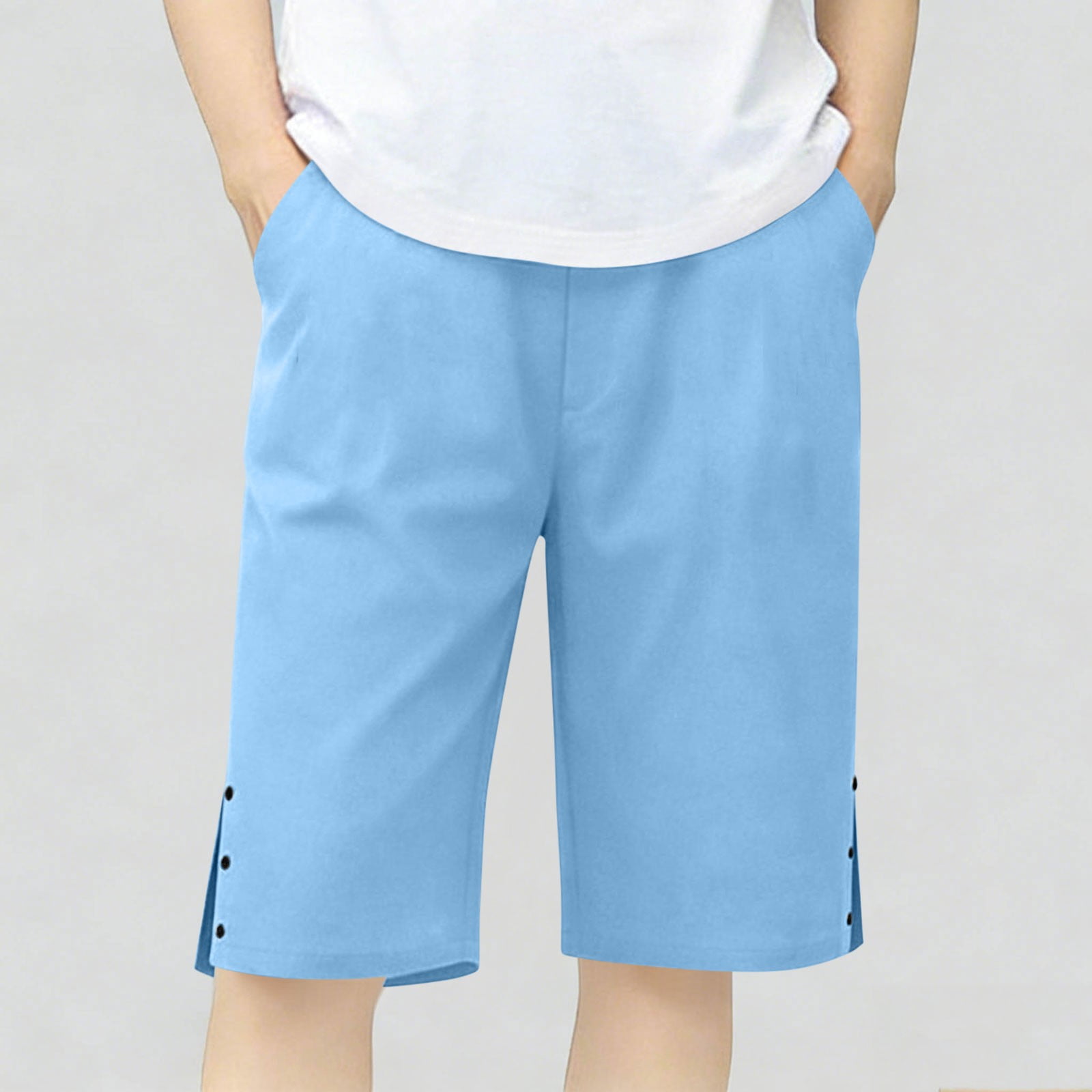Maqroz Girls Capri Pants Elastic Waist Side Split Lightweight Washed ...