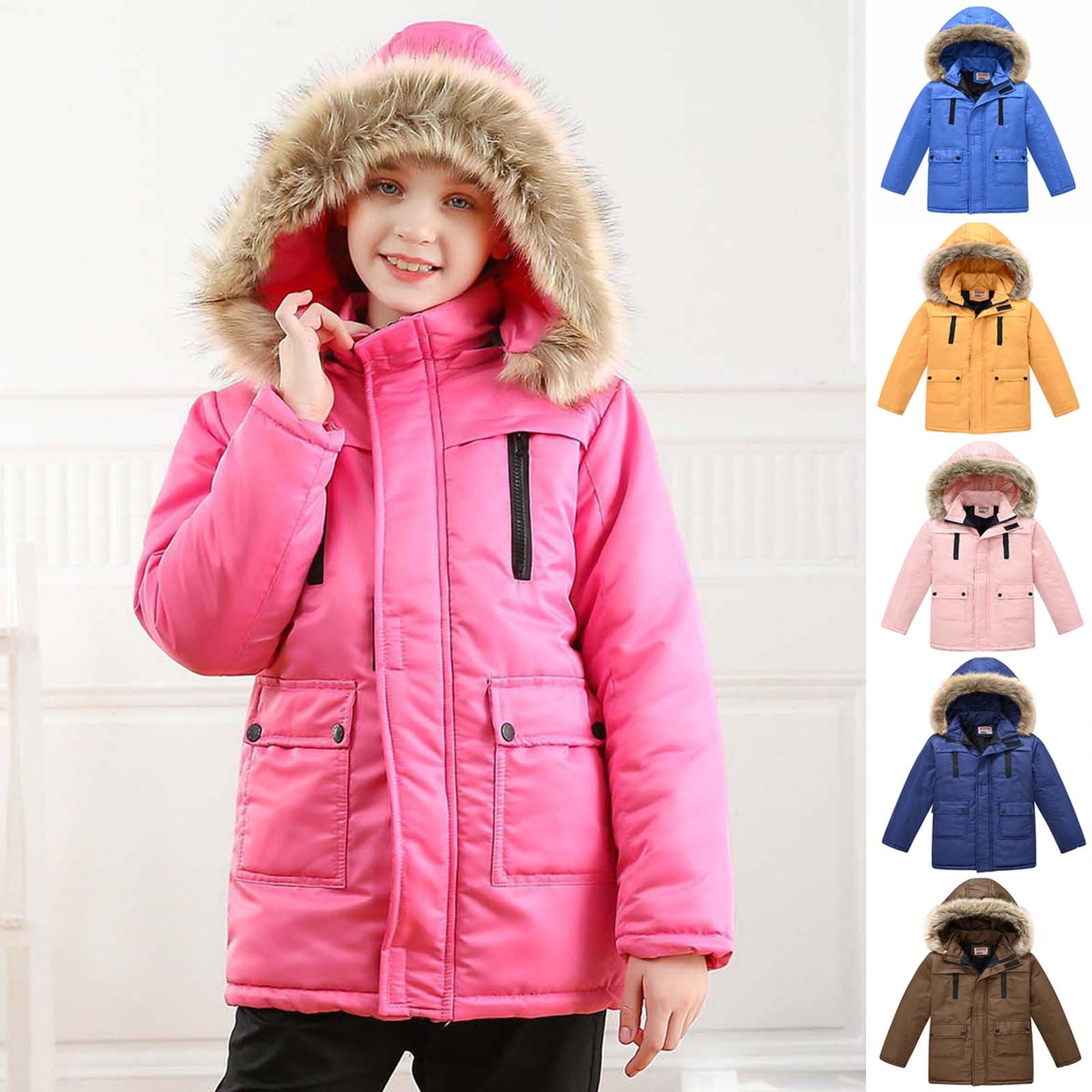 Maqroz Girls Down Jacket with Faux Fur Hood Warm Winter Coats Windproof ...