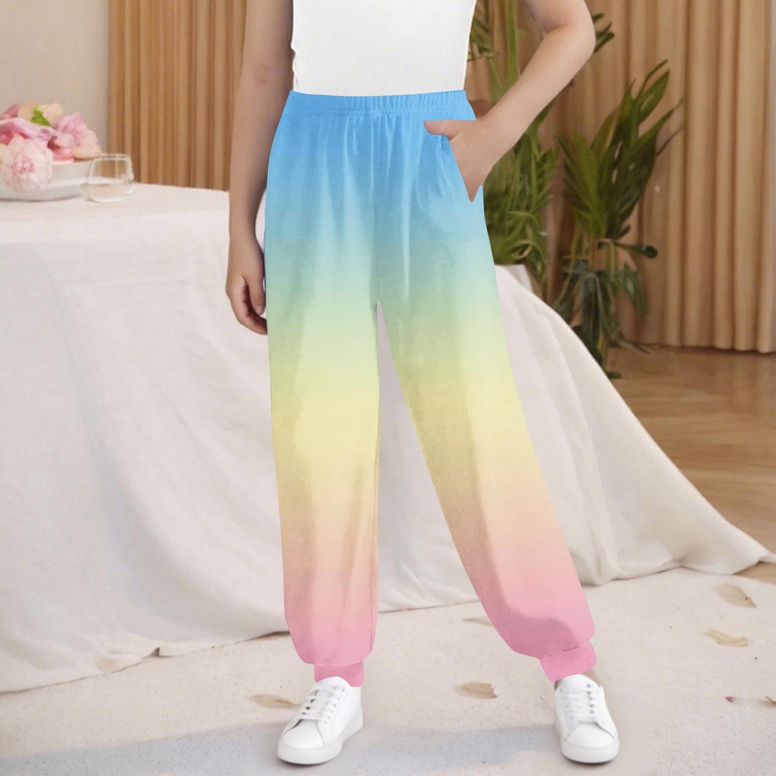 Maqroz Girls Joggers Gradient Print Elastic Waist Sweatpants with ...