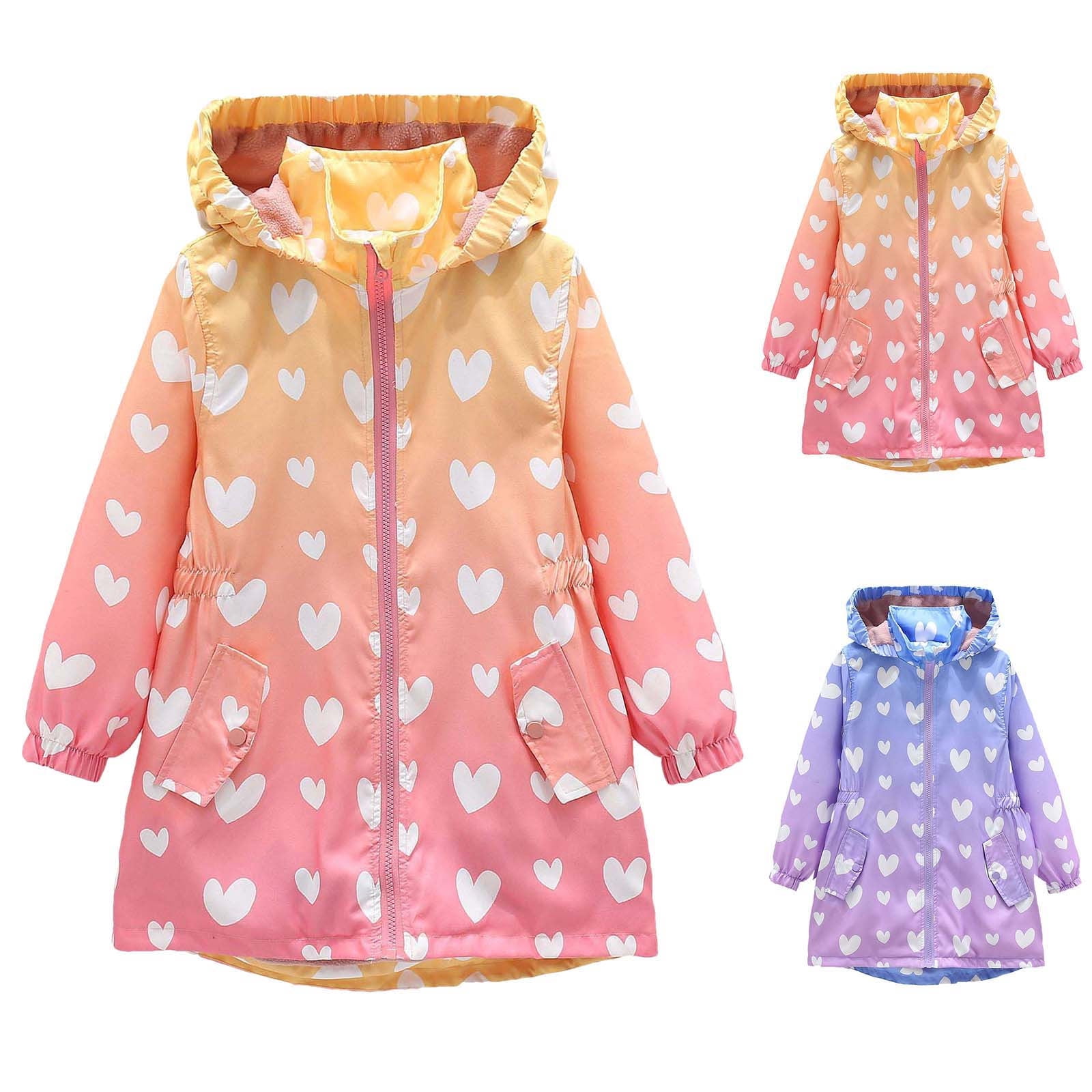 Maqroz Girls Rain Jackets Waterproof Hooded Fleece Lined Raincoats Full ...