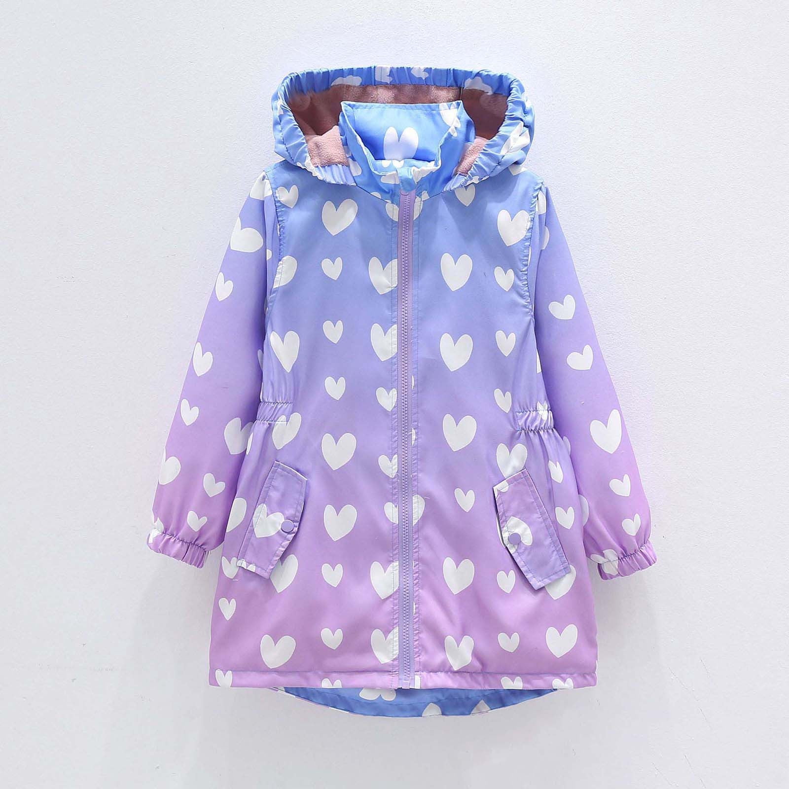 Maqroz Girls Rain Jackets Waterproof Hooded Fleece Lined Raincoats Full ...