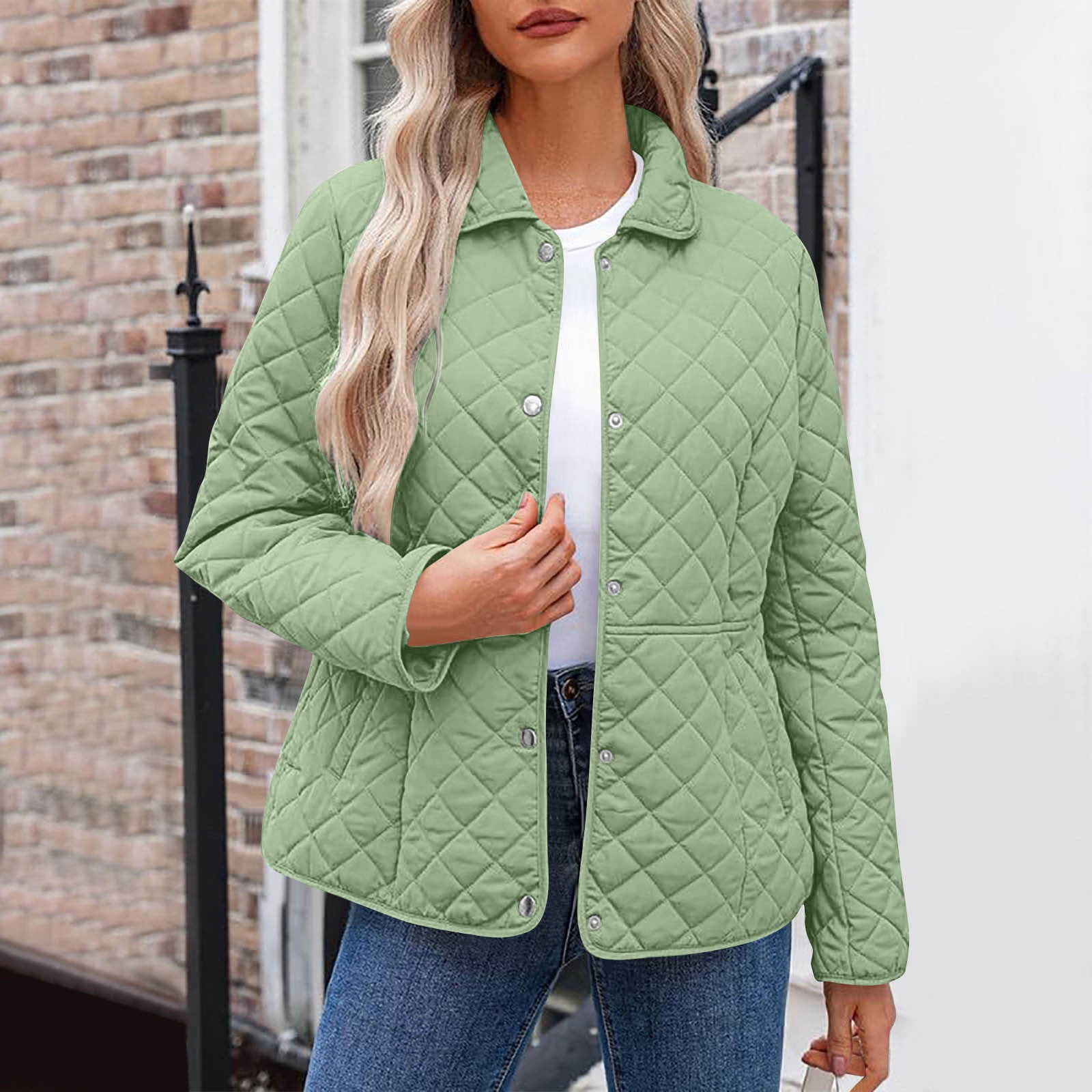 Maqroz Lightweight Quilted Jackets for Women Barn Jacket Button Up Long ...
