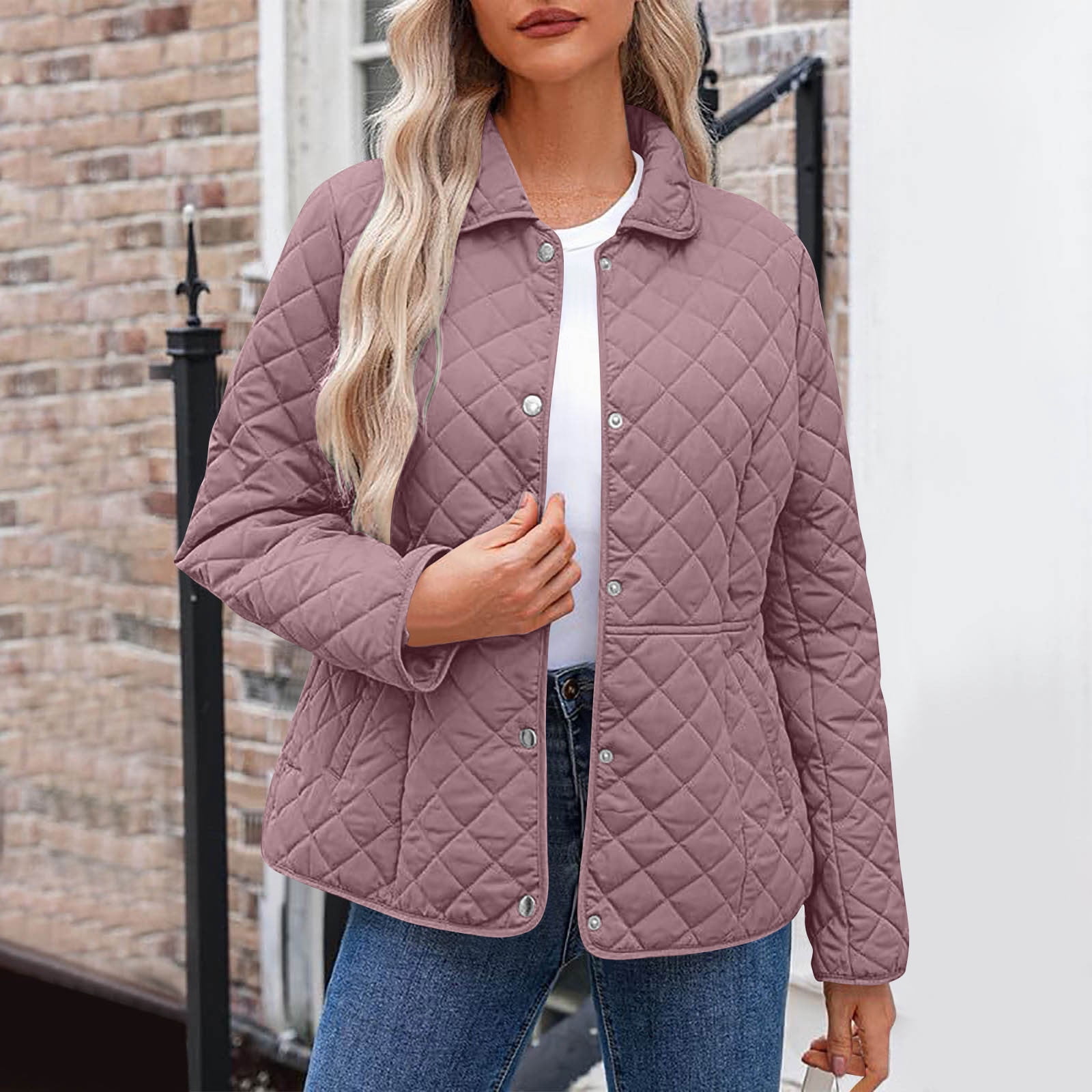 Maqroz Lightweight Quilted Jackets for Women Barn Jacket Button Up Long ...