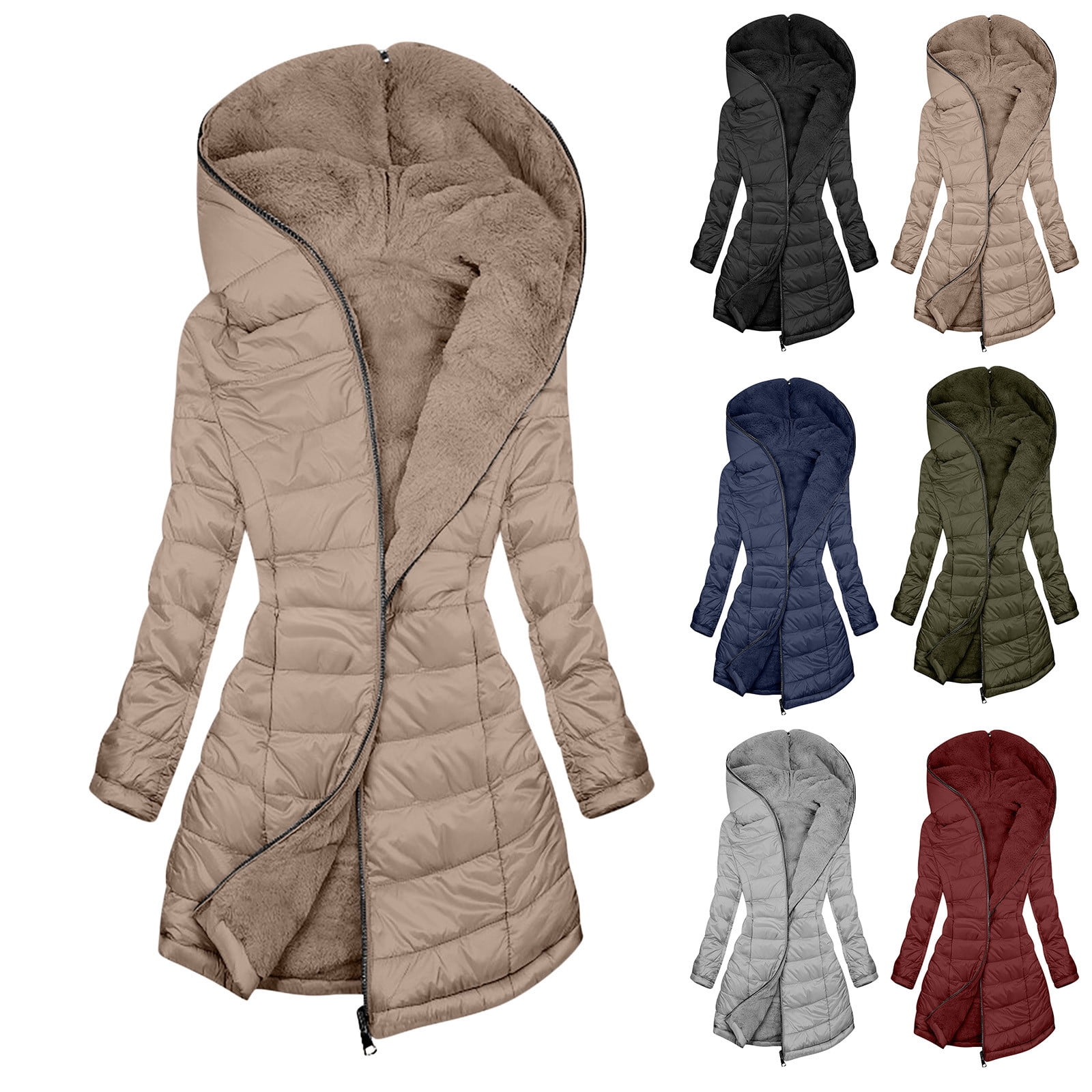 Maqroz Long Down Jacket Women with Hood Fleece Lined Warm Thick Winter ...