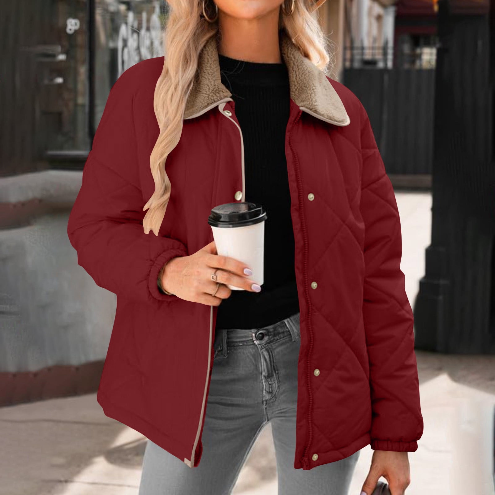 Maqroz Quilted Jackets for Women Lightweight Winter Casual Long Sleeve ...