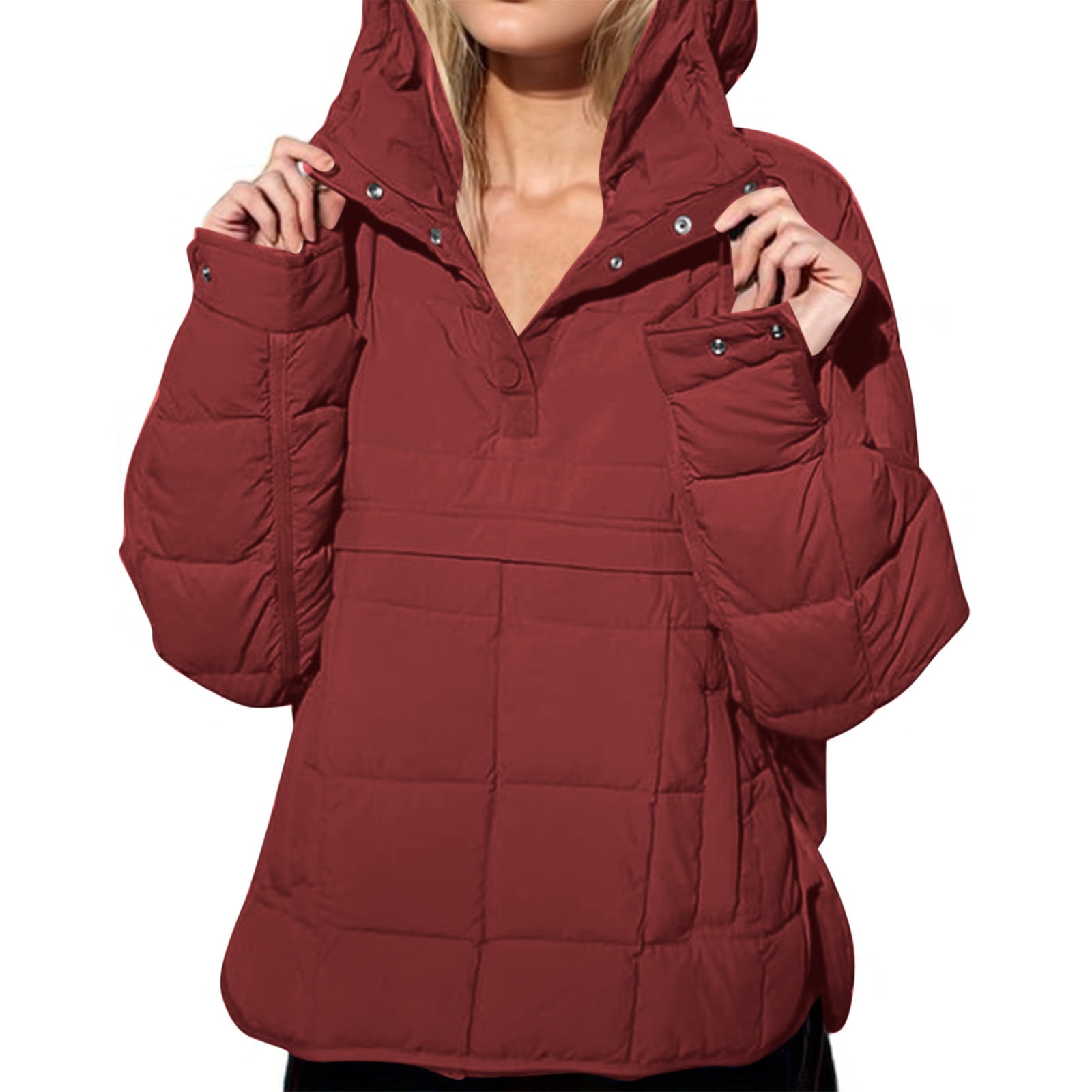 Maqroz Quilted Puffer Jacket Women Lightweight Pullover Hoodie ...