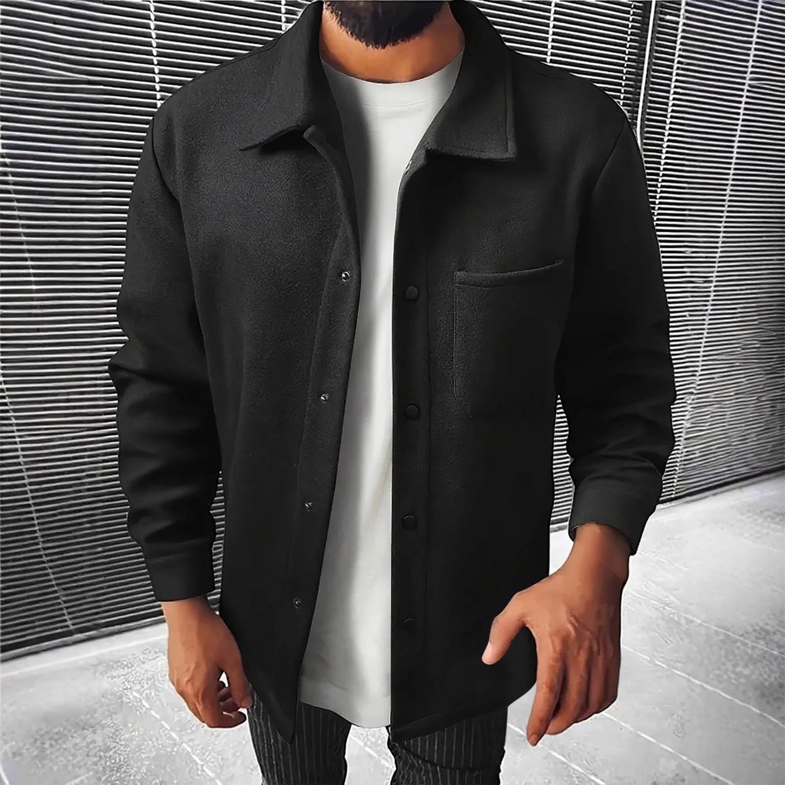 Maqroz Shirt Jacket for Men Button Turndown Jackets with Pockets Long ...