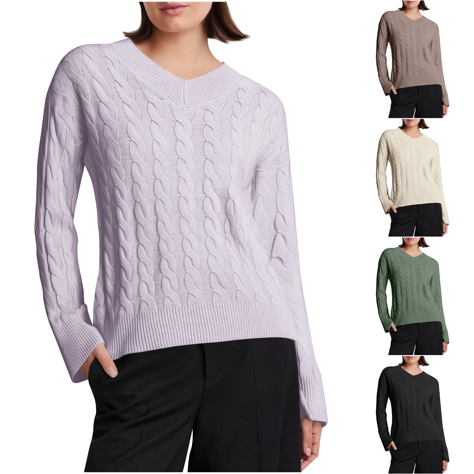 Maqroz Sweaters for Women Crew Neck Long Sleeve Sweater Chunky Knit ...