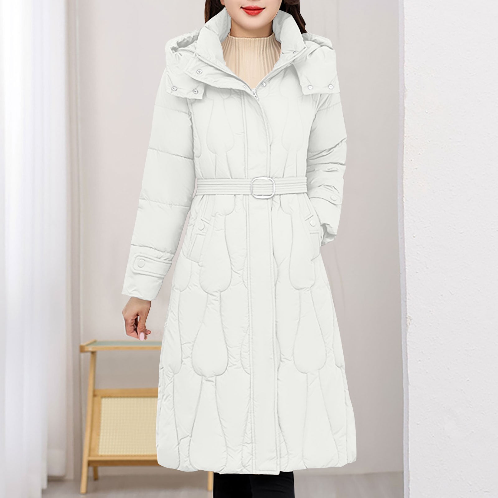 Maqroz Womens Long Down Jacket Thick Winter Coats Warm Cotton Padded Hooded Quilted Puffer ...