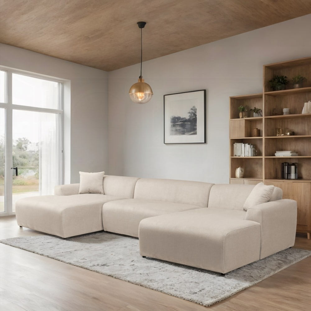 Mar U-Shape Corner Sofa - Cream Corduroy - Mid-Century Modern Comfort ...