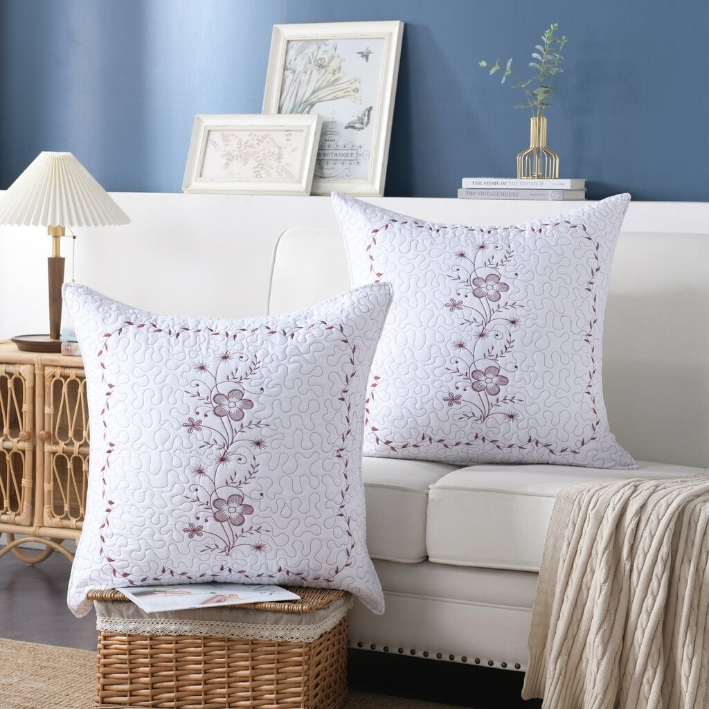 MarCielo 2 Pack Pillow Shams Throw Pillow Covers Euro Sham Embroidery ...