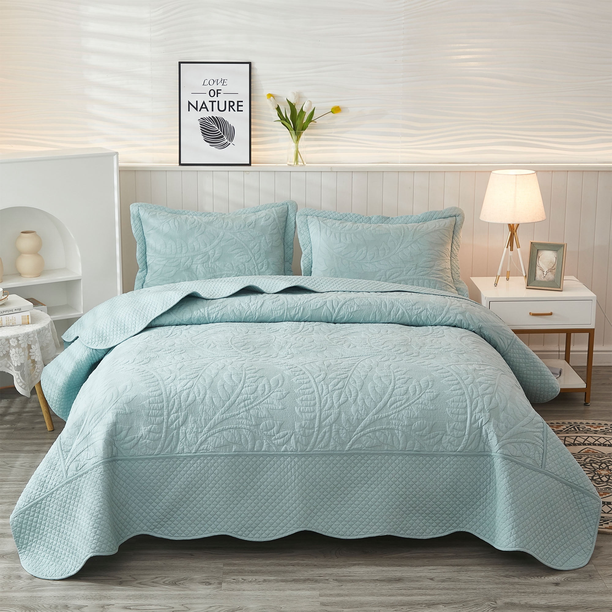 MarCielo 3 Piece Queen Size Quilt Coverlet Bedding Set - Oversized ...