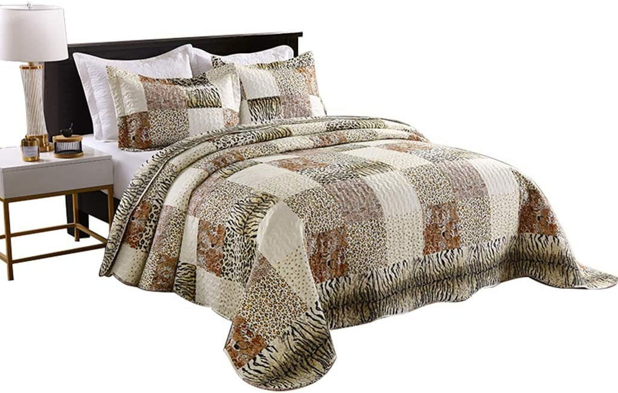 MarCielo 3 Piece Quilted Bedspread Leopard Print Quilt Quilt Set ...