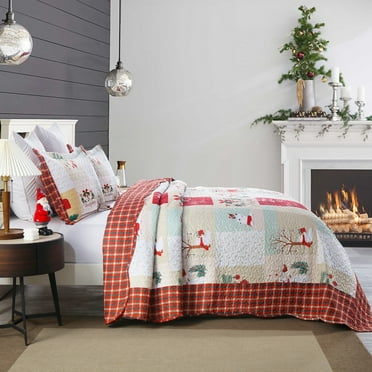 MarCielo Oversized King Bed Christmas Quilt Set, 3 Piece Bedspread ...