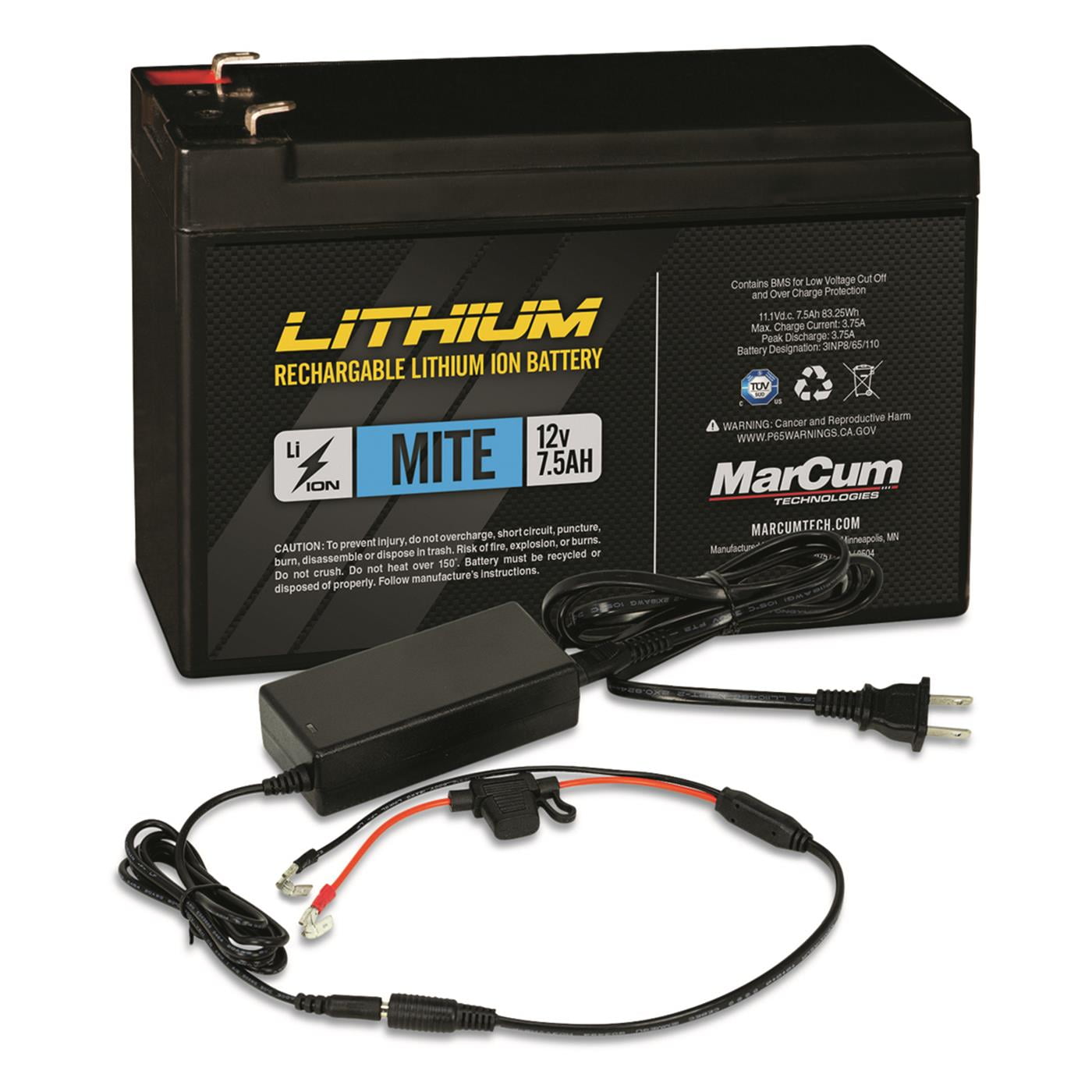 MarCum Mite 12V 7.5Ah Lithium-Ion Battery and 3-Amp Charger Kit ...