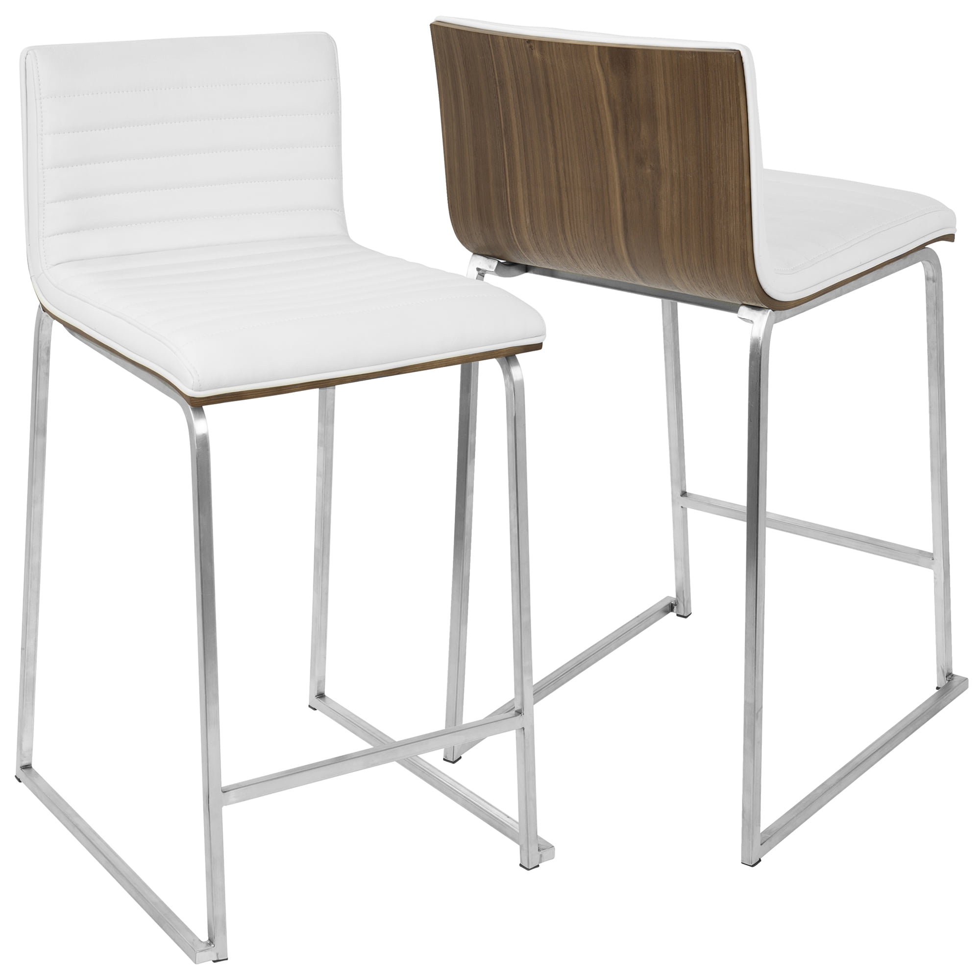 Mara 26" Contemporary Counter Stool In Brushed Stainless Steel, Walnut ...
