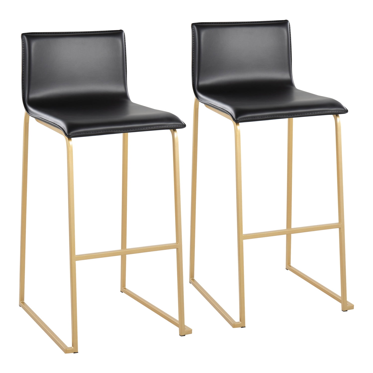 Mara Gold Steel Barstool Set of 2 with Black Faux Leather - LumiSource ...