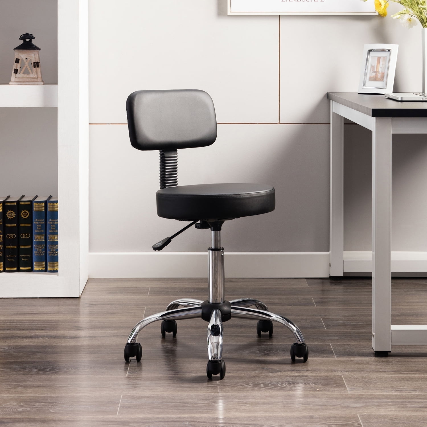 Mara Height Adjustable Drafting Stool with Wheels and Backrest, Space ...
