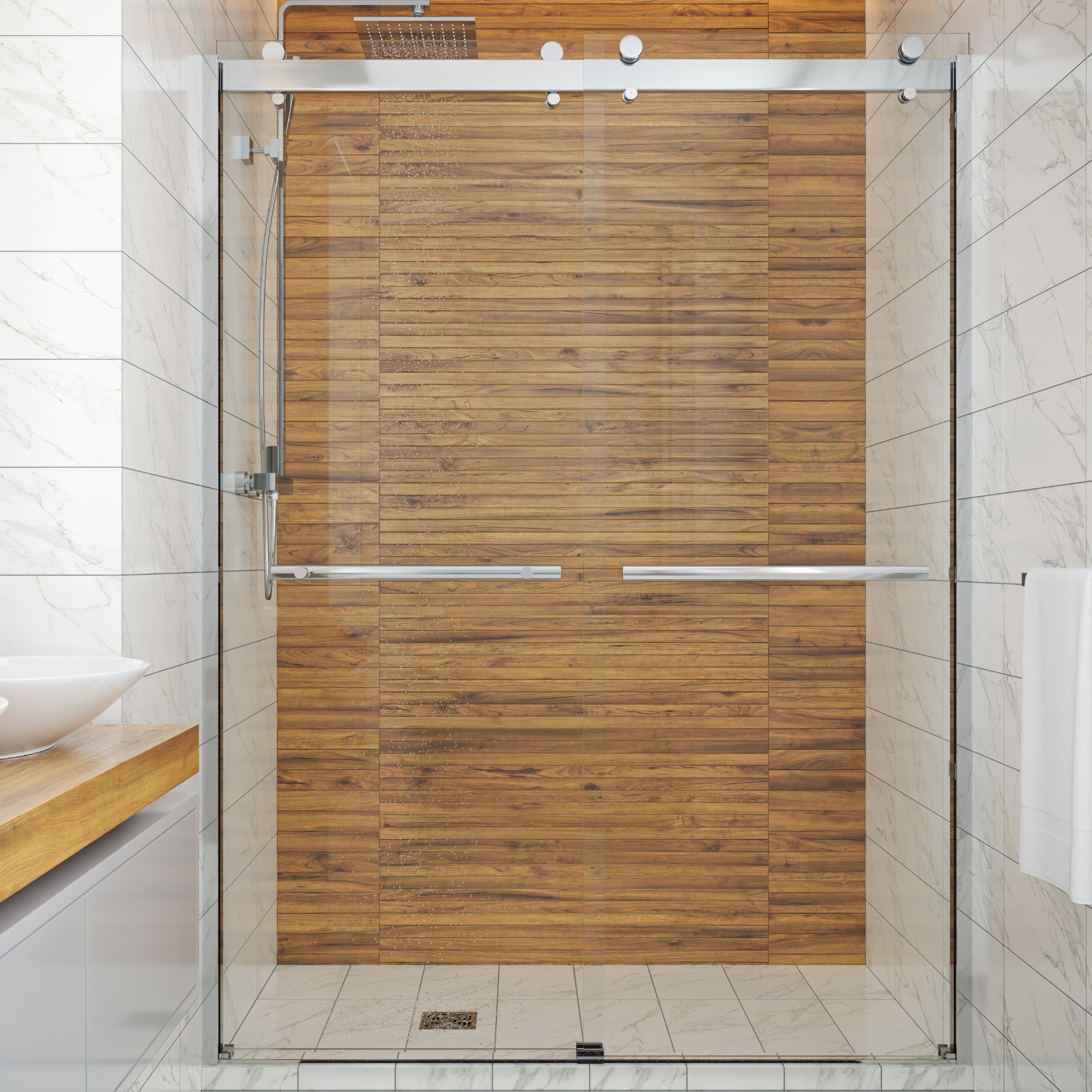 DreamLine Enigma Air 56-60 in. W x 76 in. H Frameless Sliding Shower Door in Brushed Stainless ...