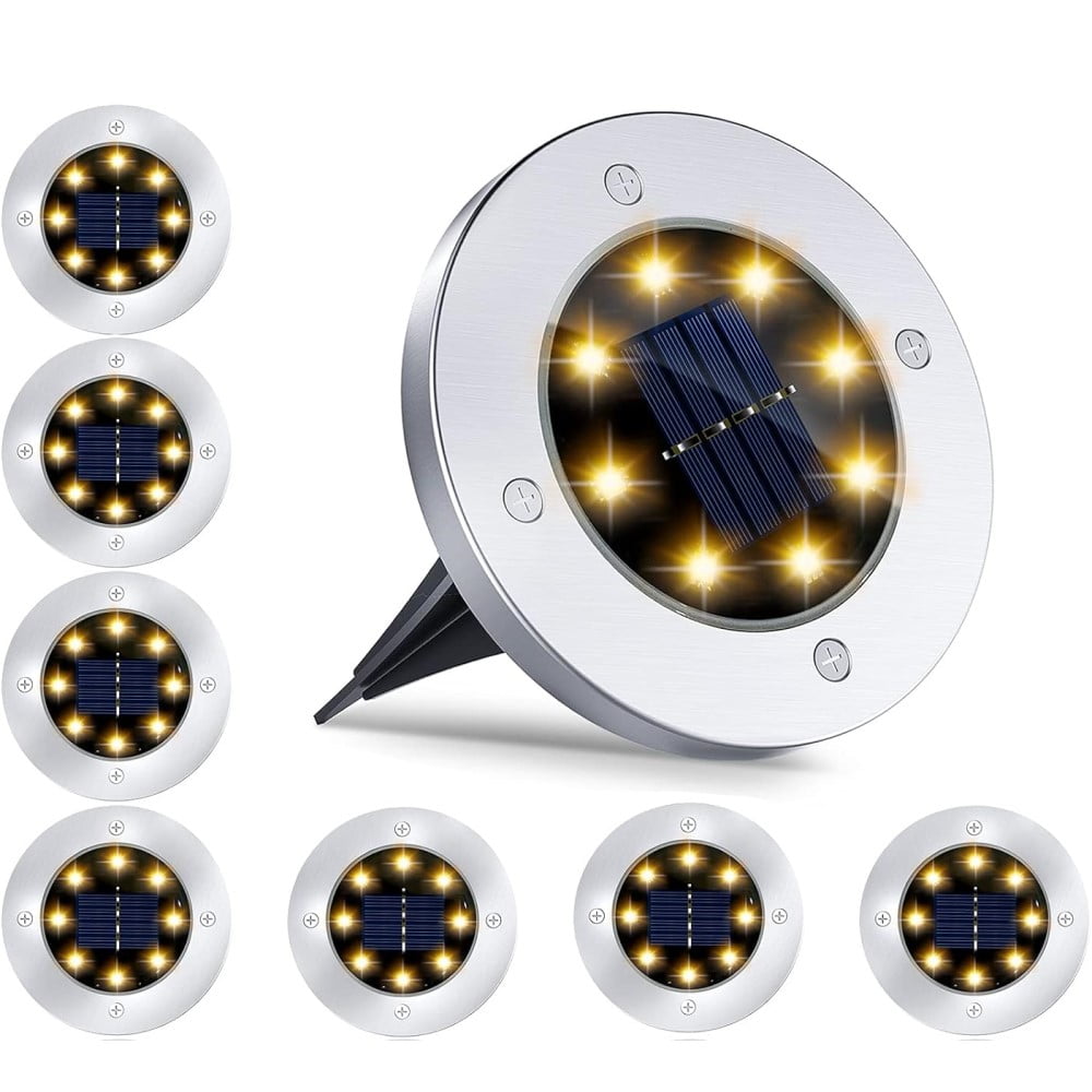 Maraawa Outdoor Powered Solar Ground Lights, 8 Pack Waterproof LED Disk ...