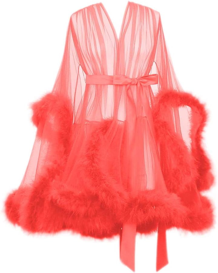 Marabou Robe Sexy Feather Bridal Robe Tulle Illusion Long Wedding Scarf ...
