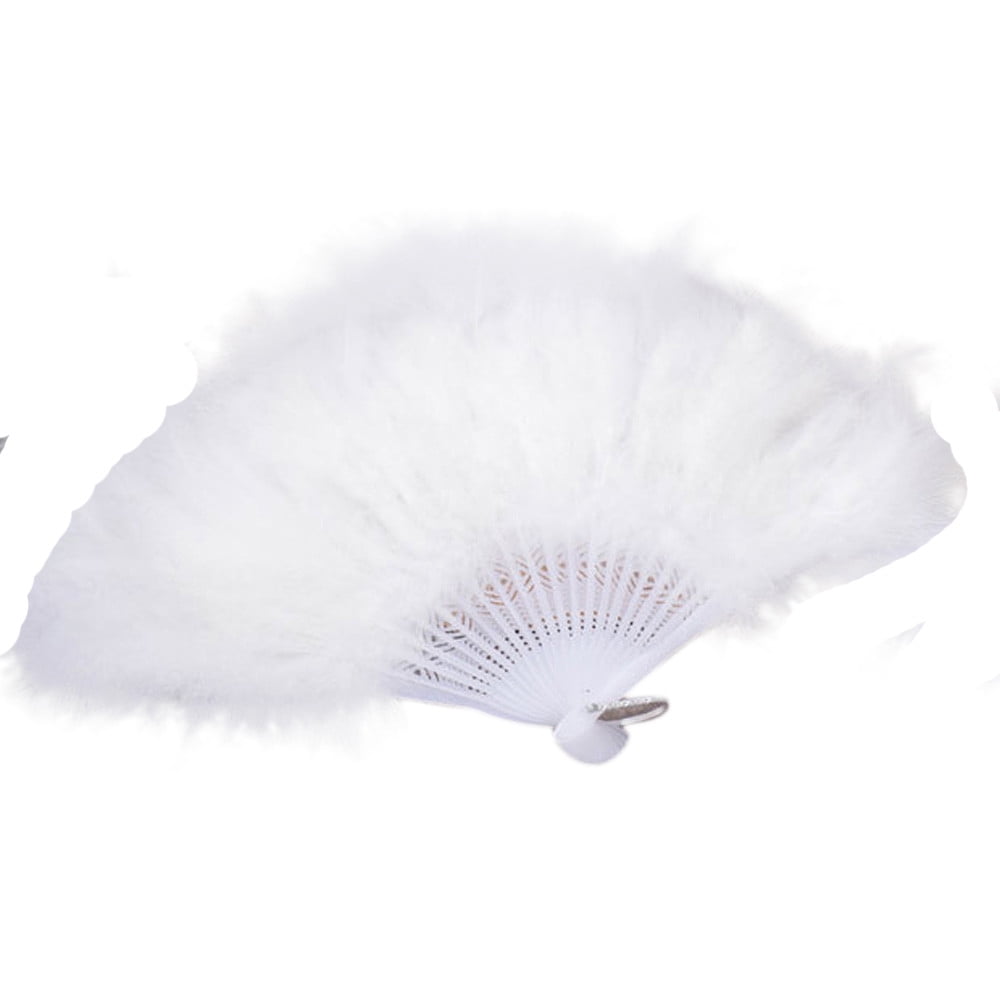 Marabou White Feather Fan - Renaissance Fan,Rave Fan,Hand Fan Foldable ...
