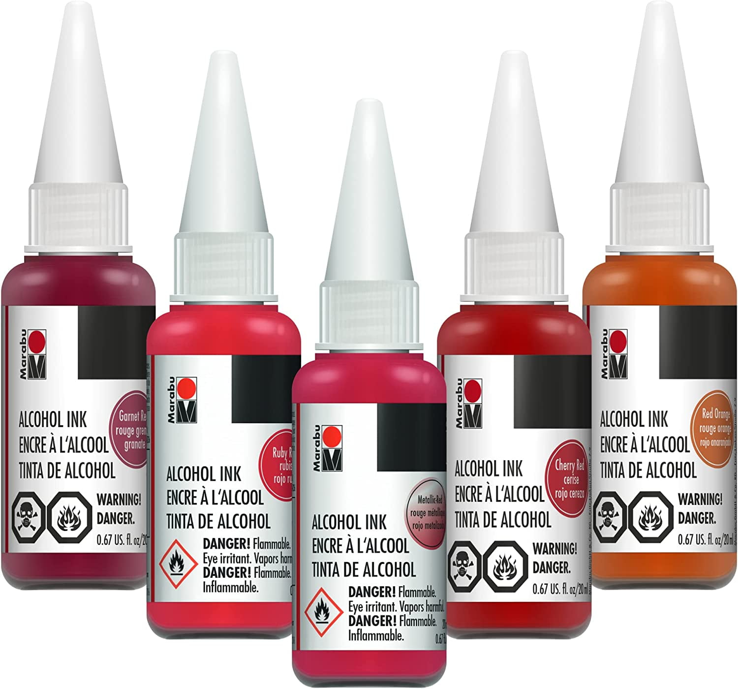 Marabu Alcohol Ink Set, Red Alcohol Ink, 5 Colors, Large 0.68 Ounce ...