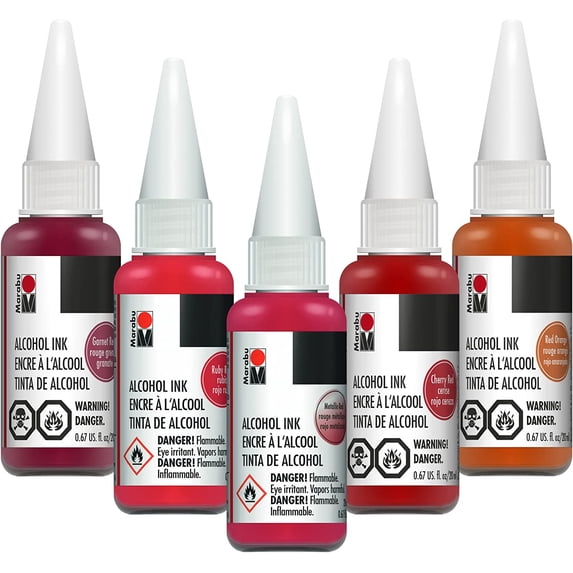 Marabu Alcohol Ink Set, Red Alcohol Ink, 5 Colors, Large 0.68 Ounce ...
