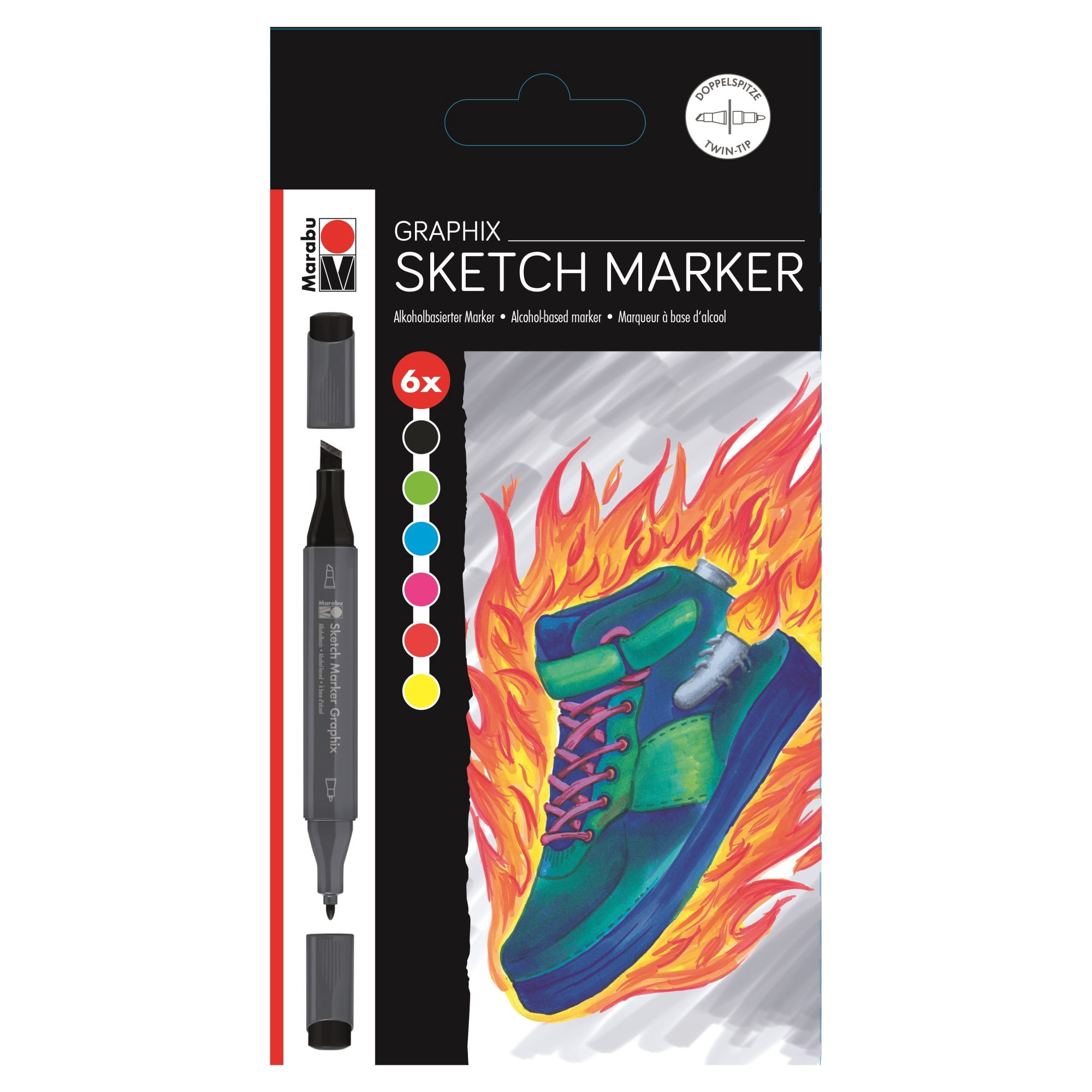 Marabu Graphix Sketch Marker Set, 6-Colors, Heat - Walmart.com