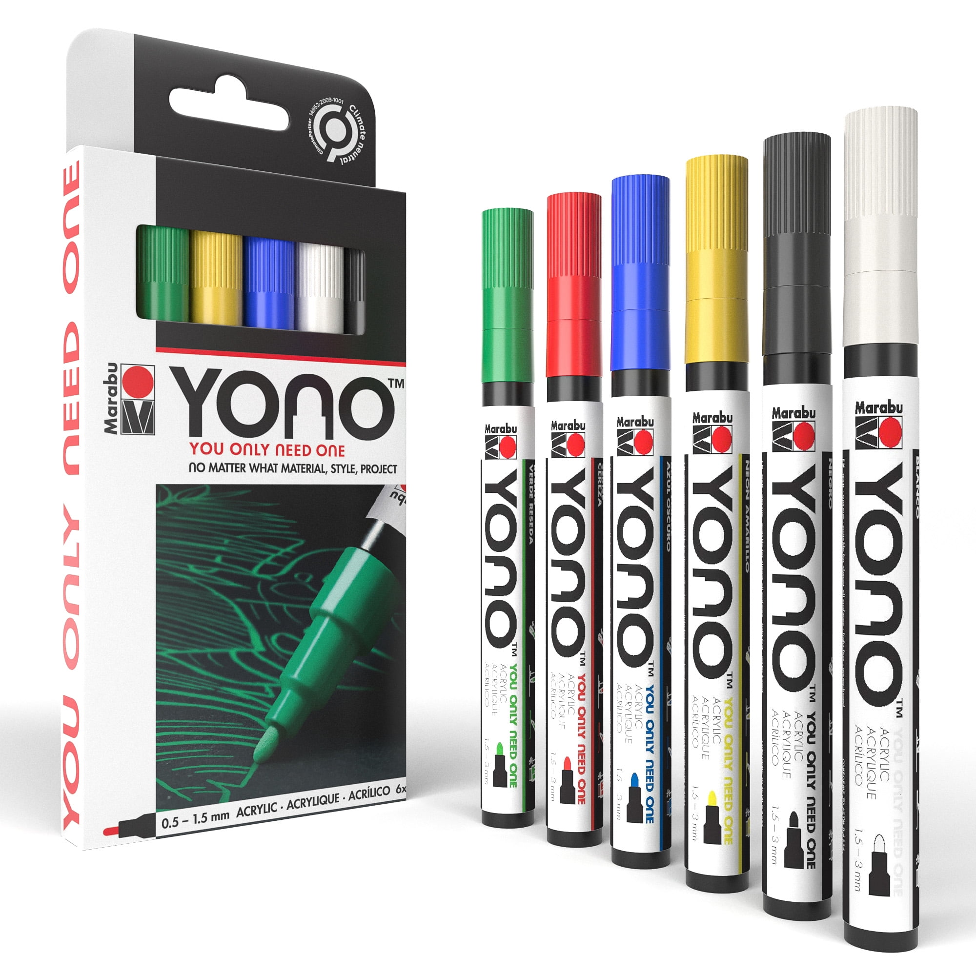 Marabu YONO Acrylic Paint Markers, 6 Colors, 1.5mm Fine Point - Walmart.com