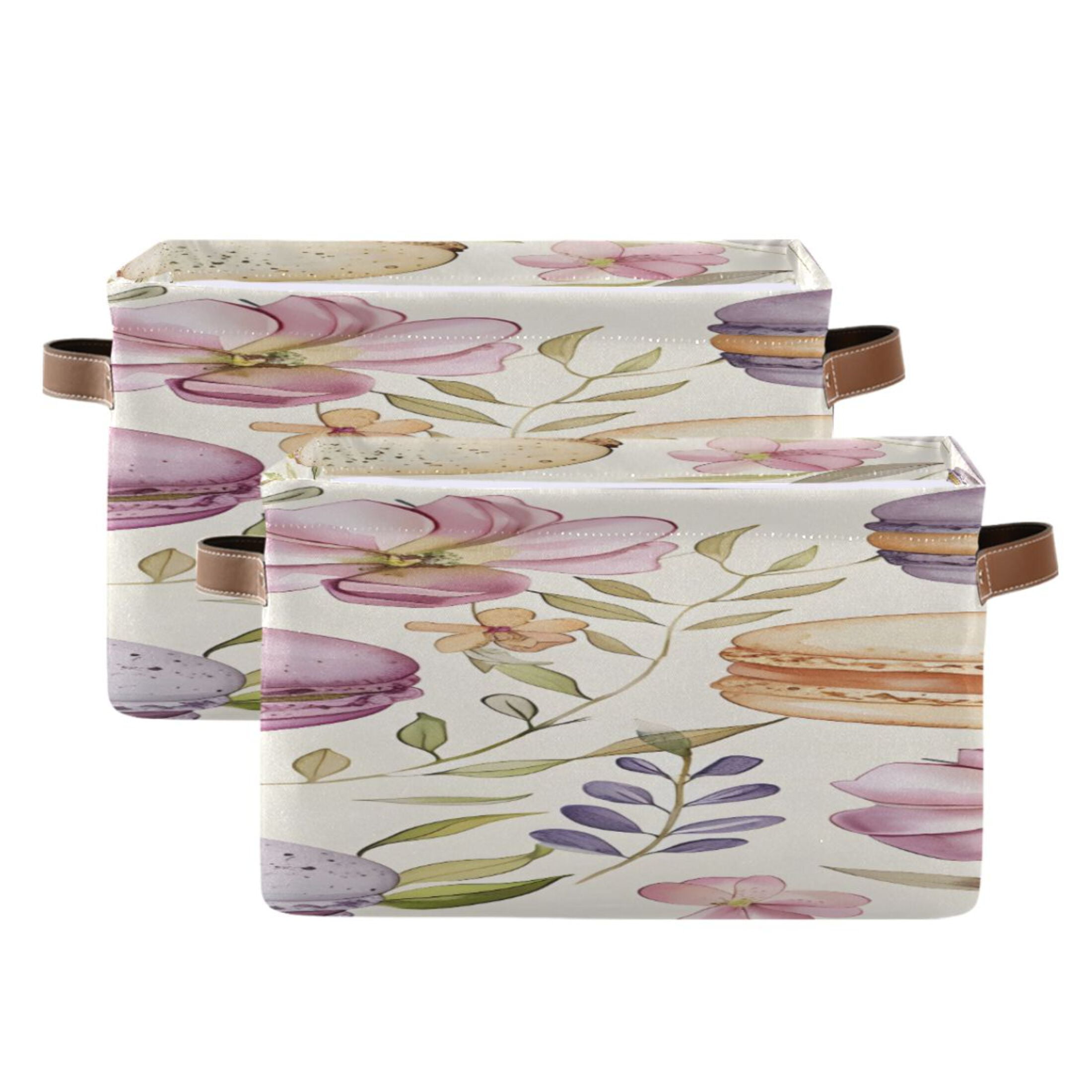 Maracons Leaves and Flowers Square Storage Bins with Handles ...