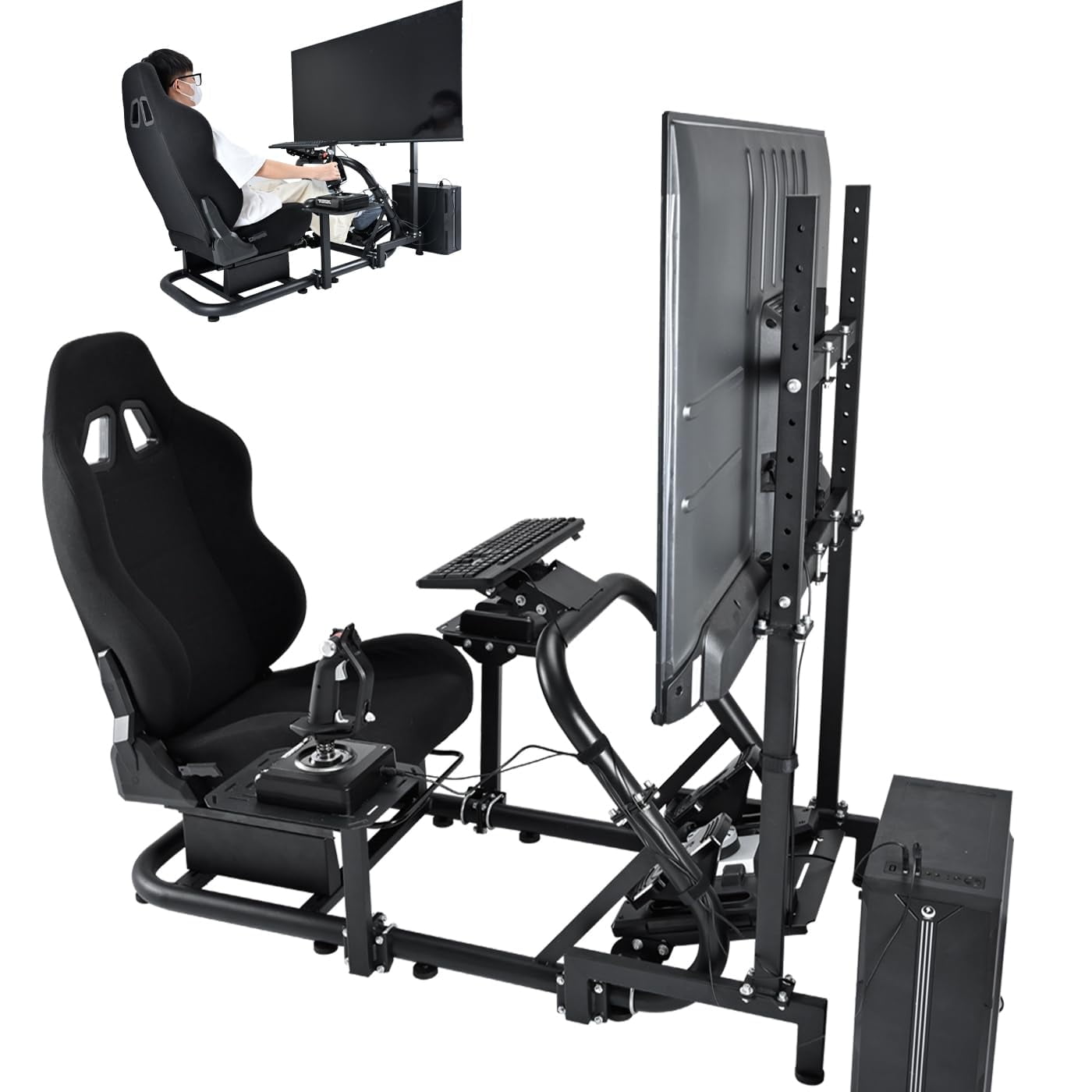 Marada Driving Simulator Cockpit with Monitor Stand & Black Seat Fit ...