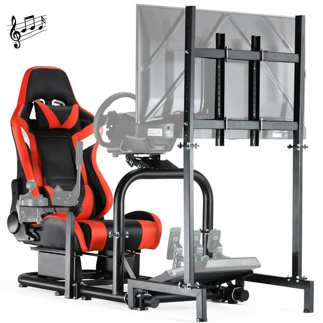 Marada Immersive Racing Simulator Cockpit with Bluetooth Speakers Seat and Monitor Mount Fit for ...