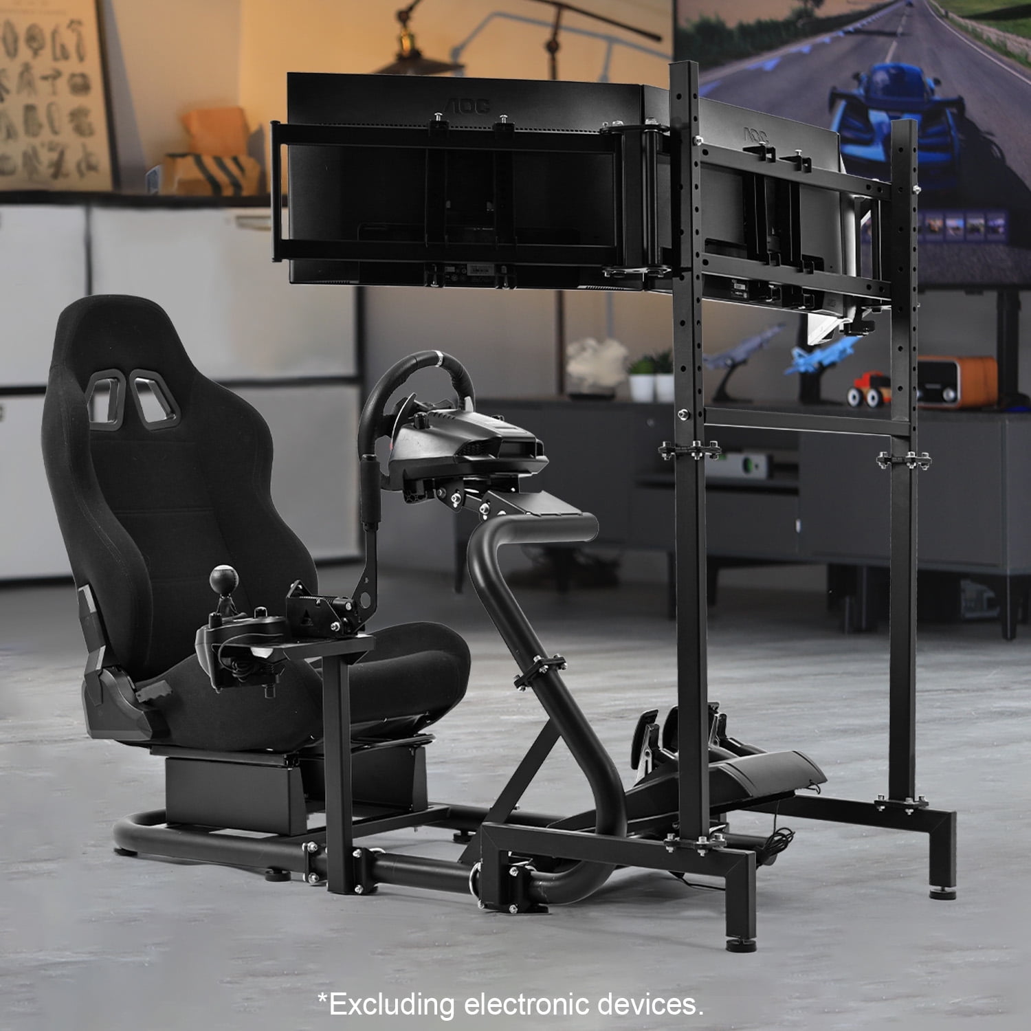 Marada Racing Sim Cockpit Wheel Stand with Seat & Triple Monitor Stand ...