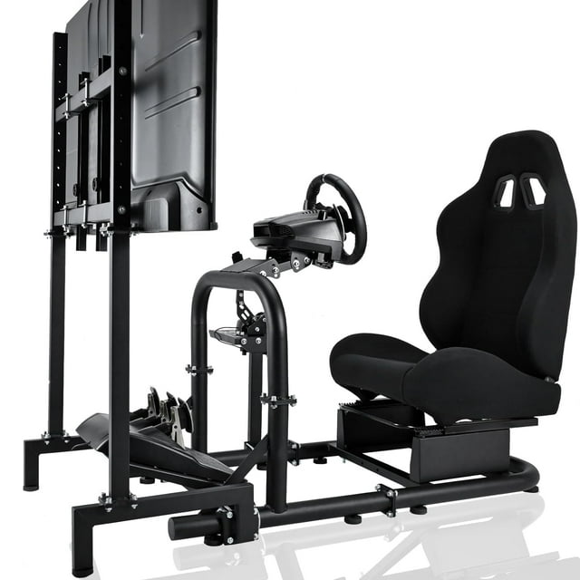 Marada Racing Sim Cockpit with TV Stand & Black Seat Fit for G923 G920 ...