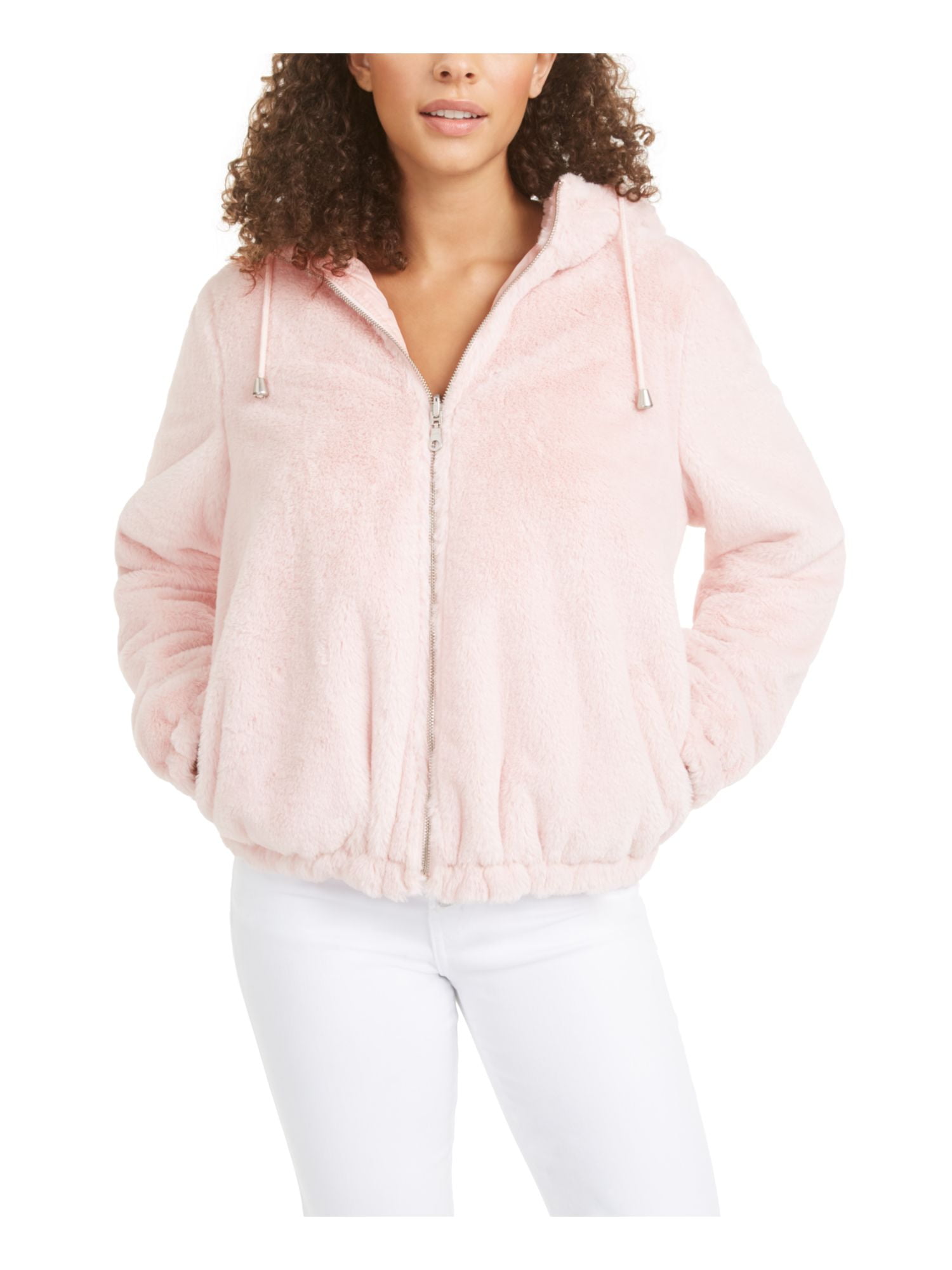 Maralyn & Me Juniors' Reversible Cropped Hooded Faux-Faux Coat Med Pink ...