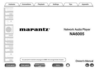 Instruction Manual ONLY for Marantz NA6005 Network Audio Player Owners ...