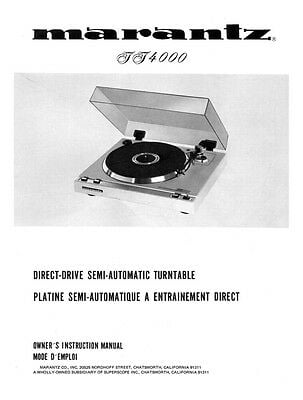 Instruction Manual ONLY for Marantz TT4000 Turntable Owners Manual ...