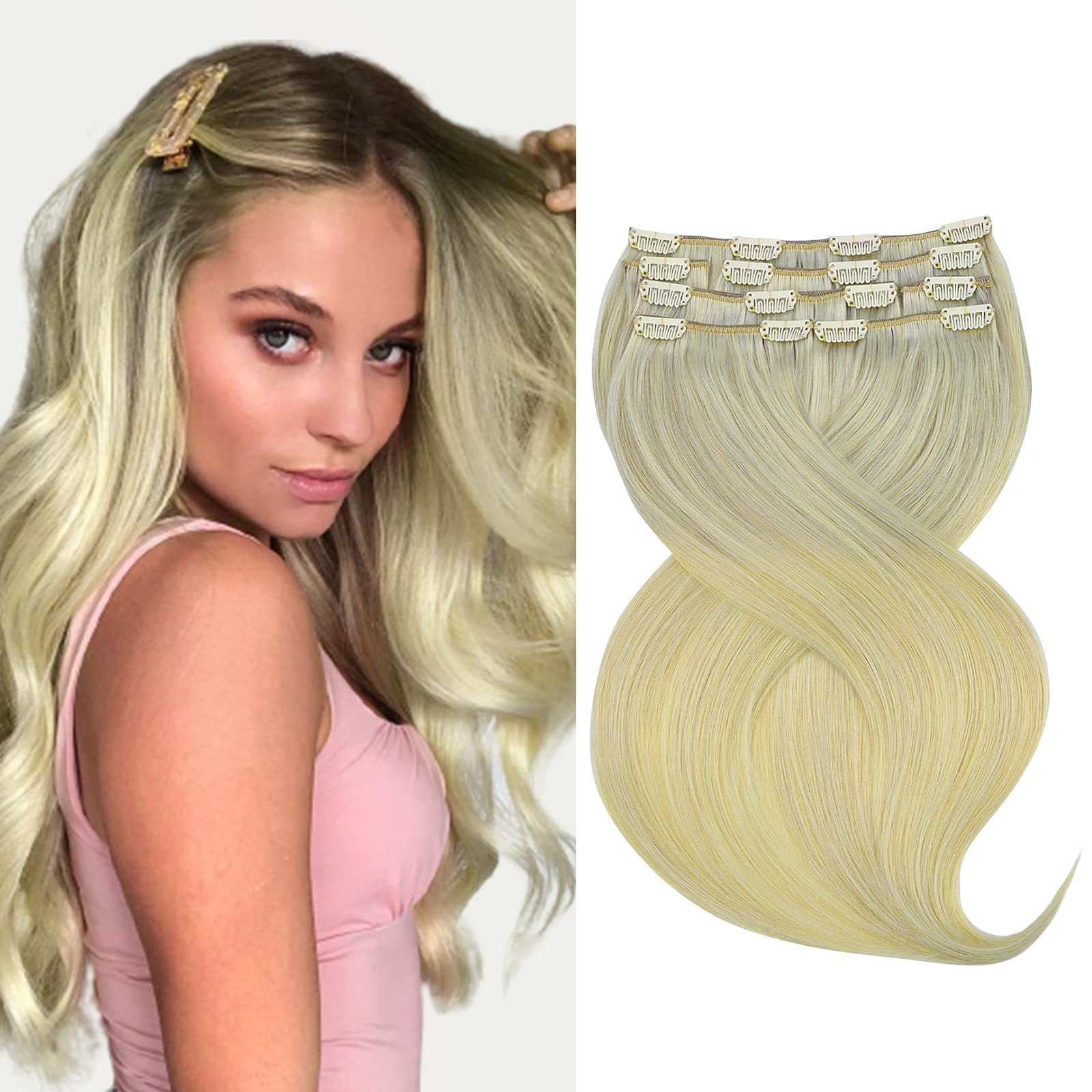 Marat Hair Extensions Clip in Human Hair, Ash Blonde to Golden Blonde ...