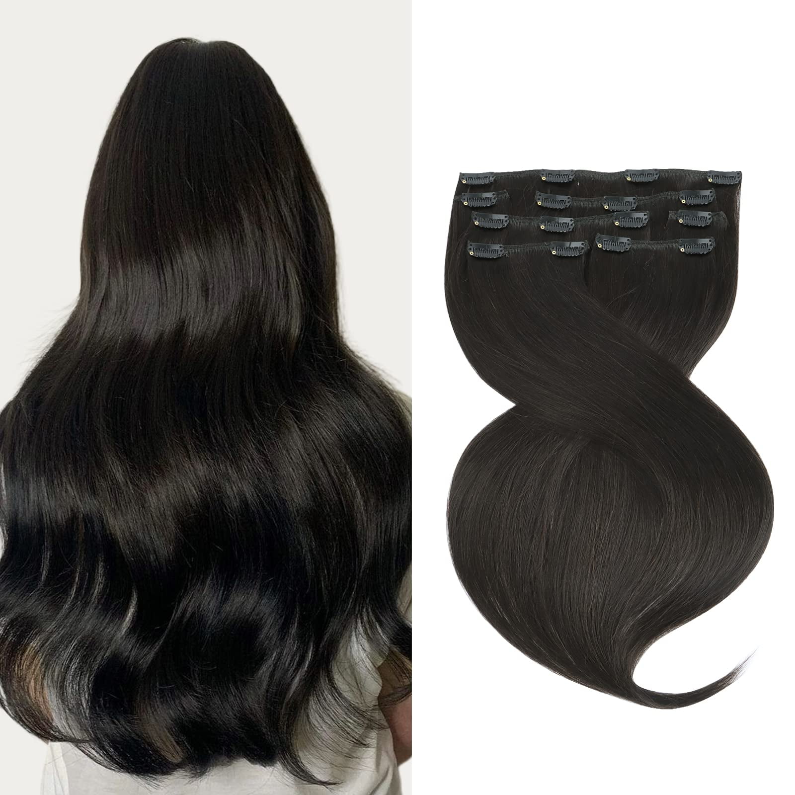 Marat Hair Extensions Clip in Human Hair, Natural Black Clip in Hair ...