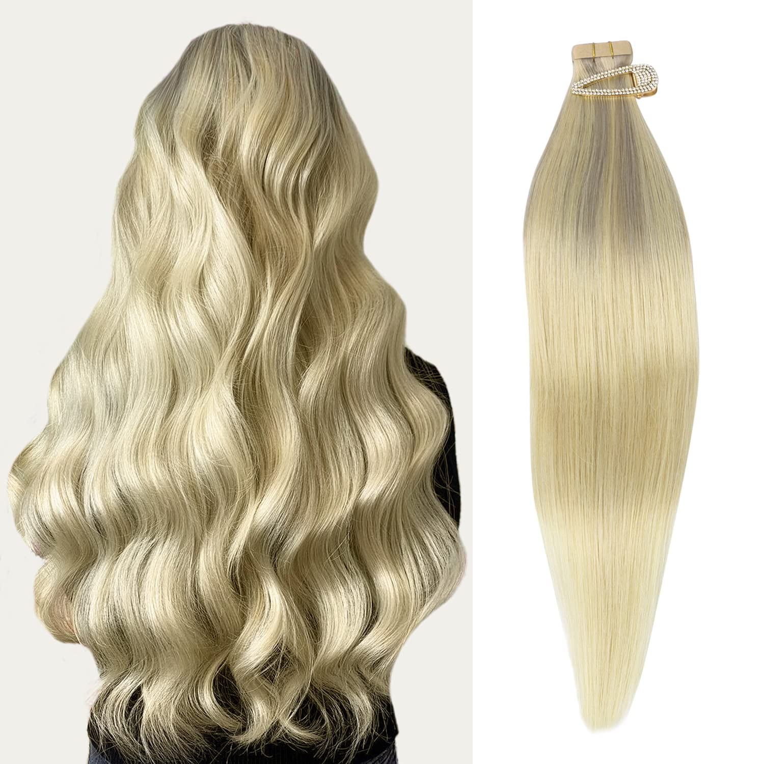 Marat Tape in Hair Extensions, Ash Blonde to Golden Blonde and Platinum ...