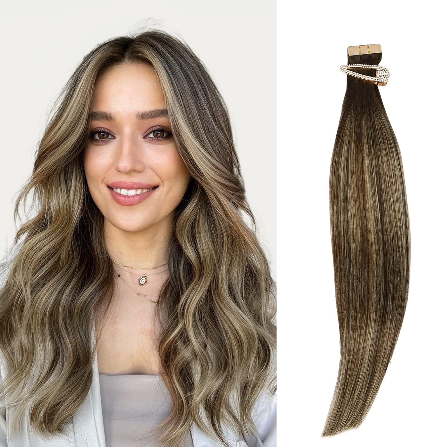 Marat Tape in Hair Extensions, Balayage Chocolate Brown to Honey Blonde ...