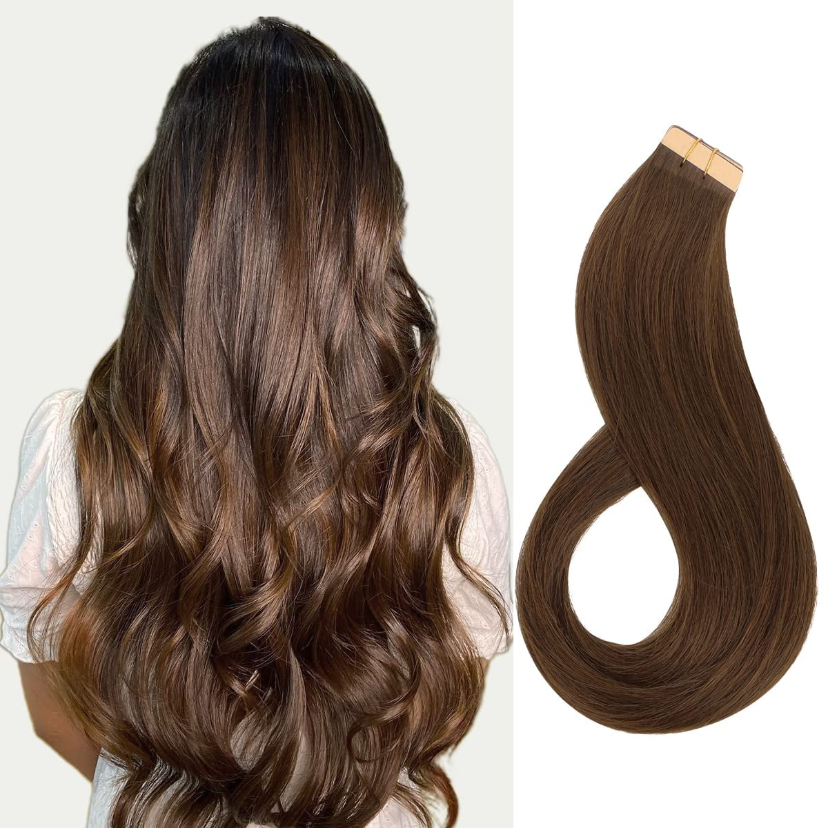 Marat Tape in Hair Extensions, Chocolate Brown 16 inch 50g Tape in Hair ...