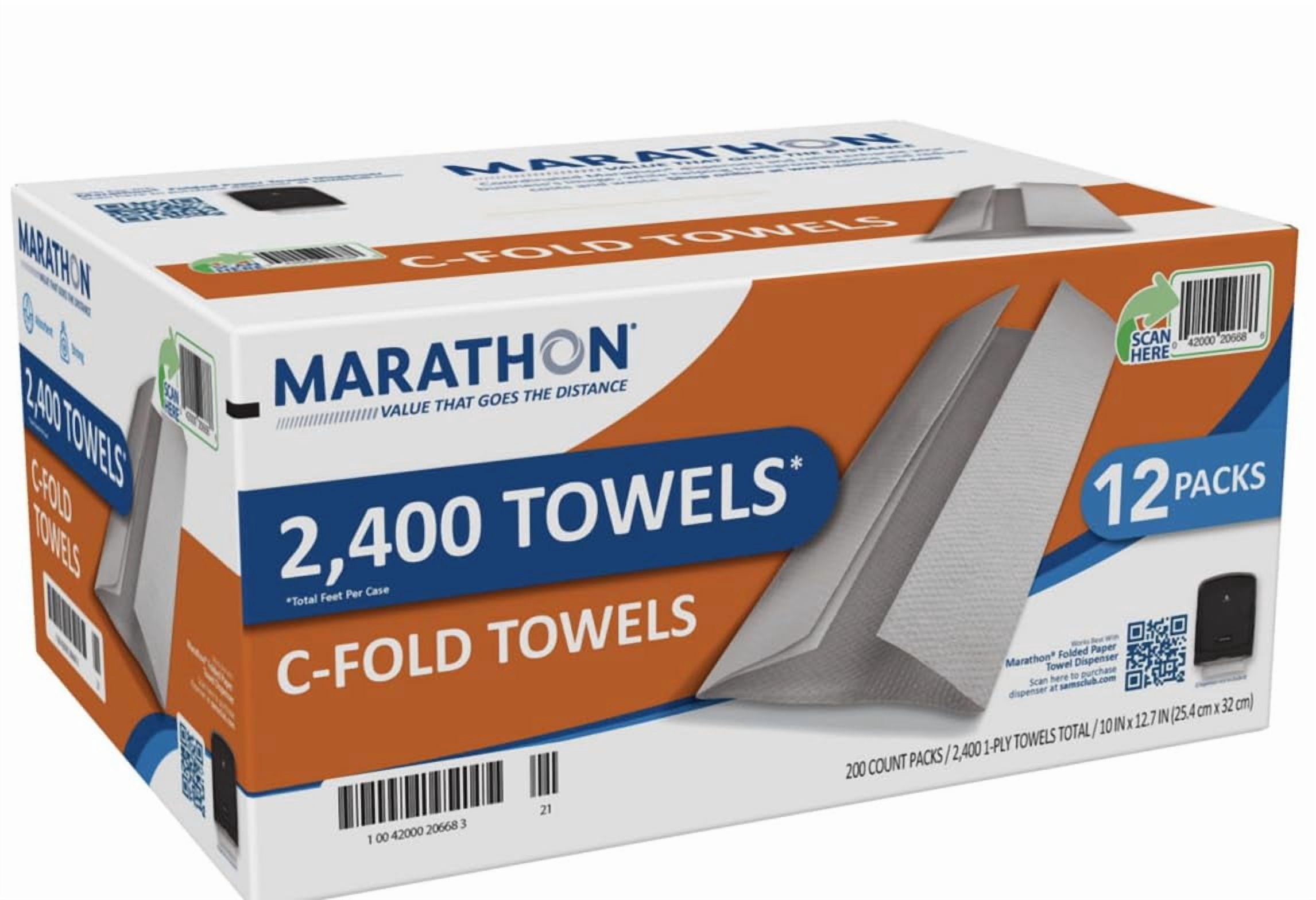 Marathon 1-Ply C-Fold Towels 12 Packs 2400 Sheets, Highly Absorbent ...